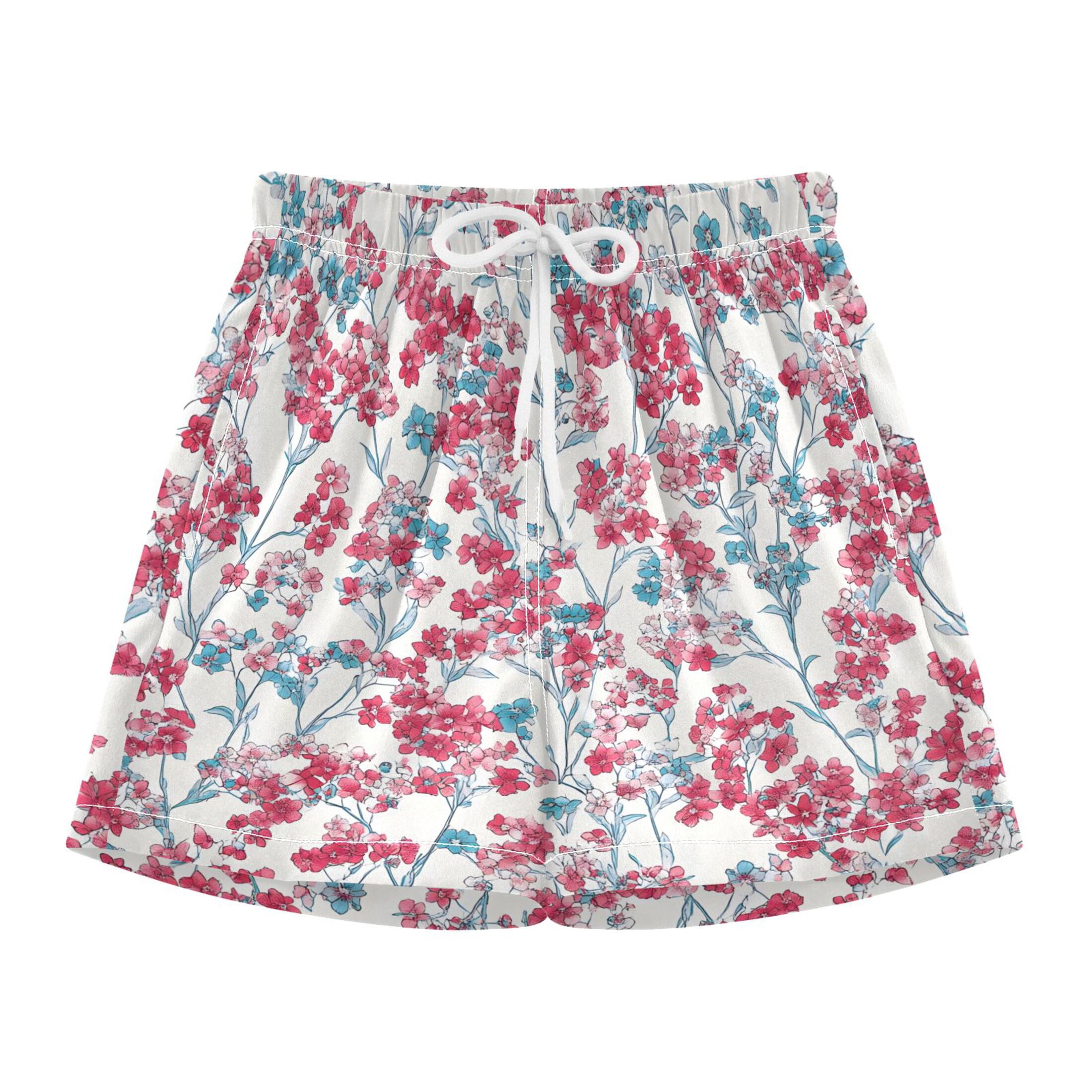 BZSMCE Swim Shorts Red Blue Flower Pattern For Quick-Dry Shorts With ...