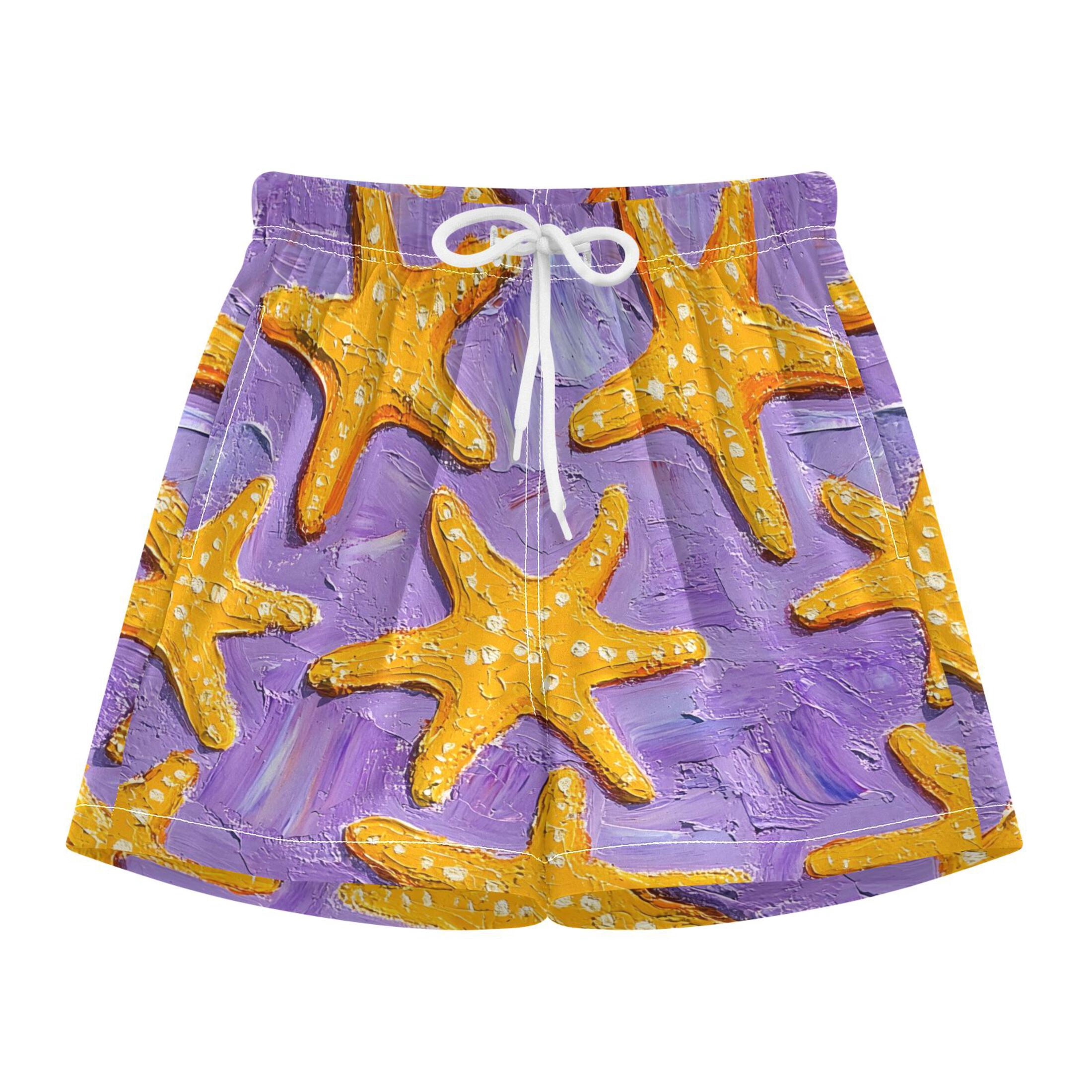 BZSMCE Swim Shorts Starfish Purple Background Pattern For Quick-Dry ...