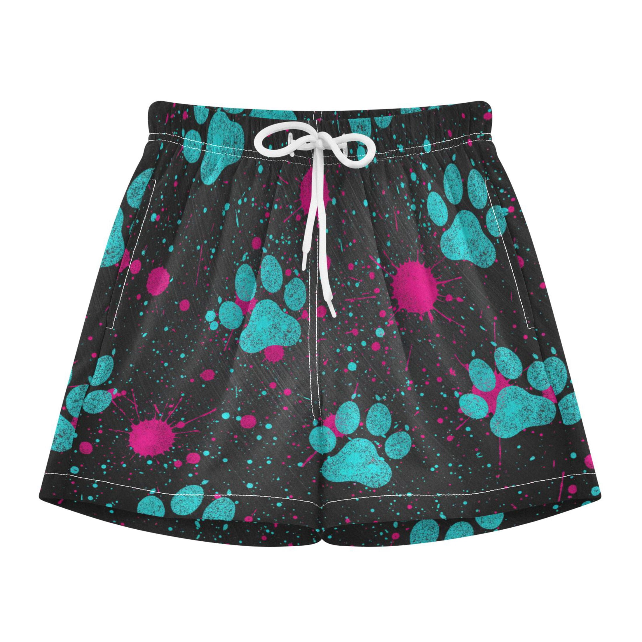 BZSMCE Swim Shorts Teal Dog Paw Prints Black For Quick-Dry Shorts With ...