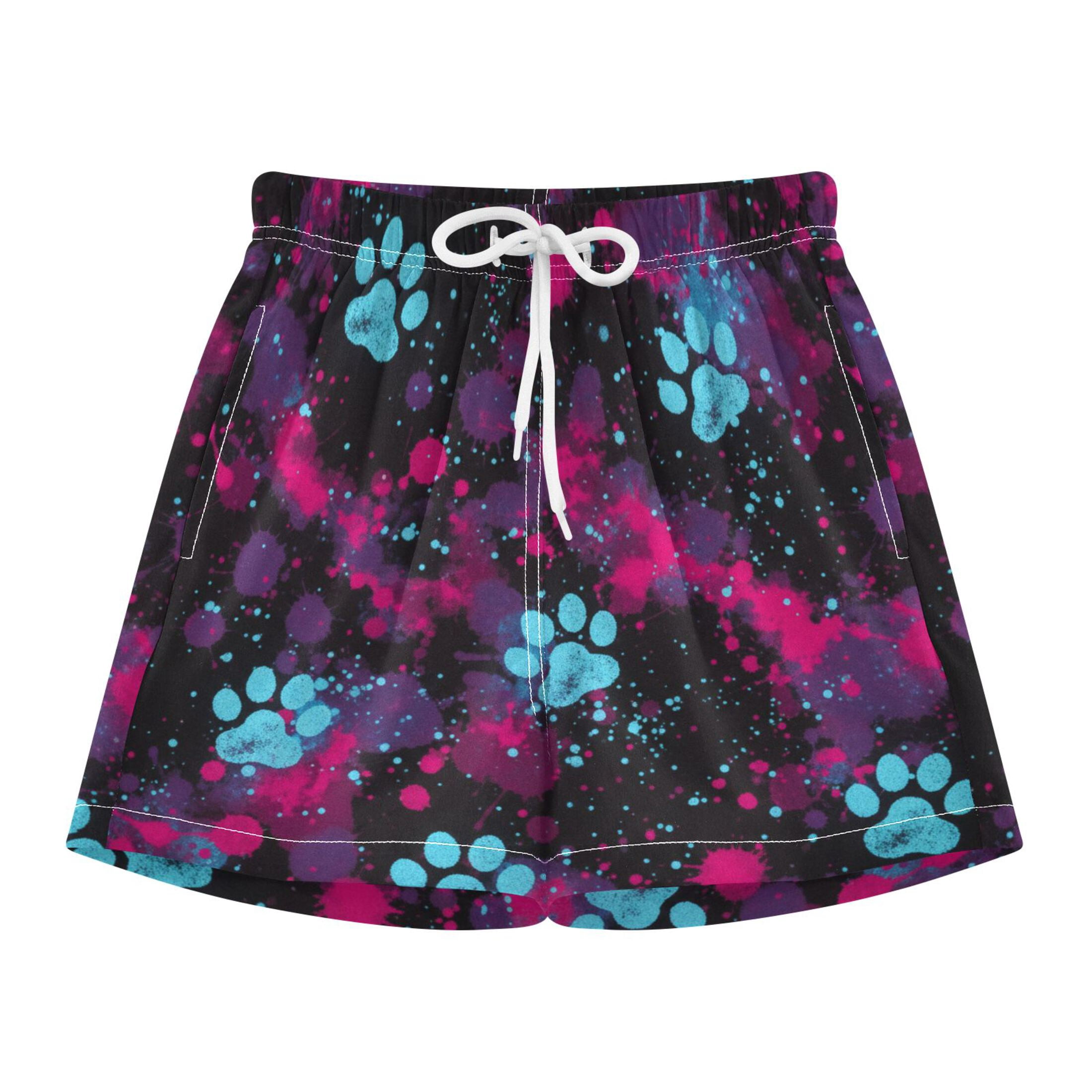 BZSMCE Swim Shorts Teal Dog Paw Prints Black For Quick-Dry Shorts With ...