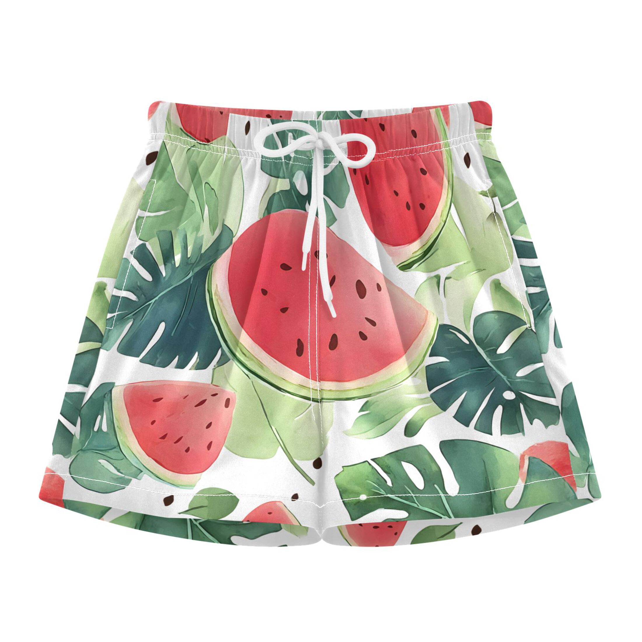 BZSMCE Swim Shorts Watermelon Tropical Leave Pattern For Quick-Dry ...