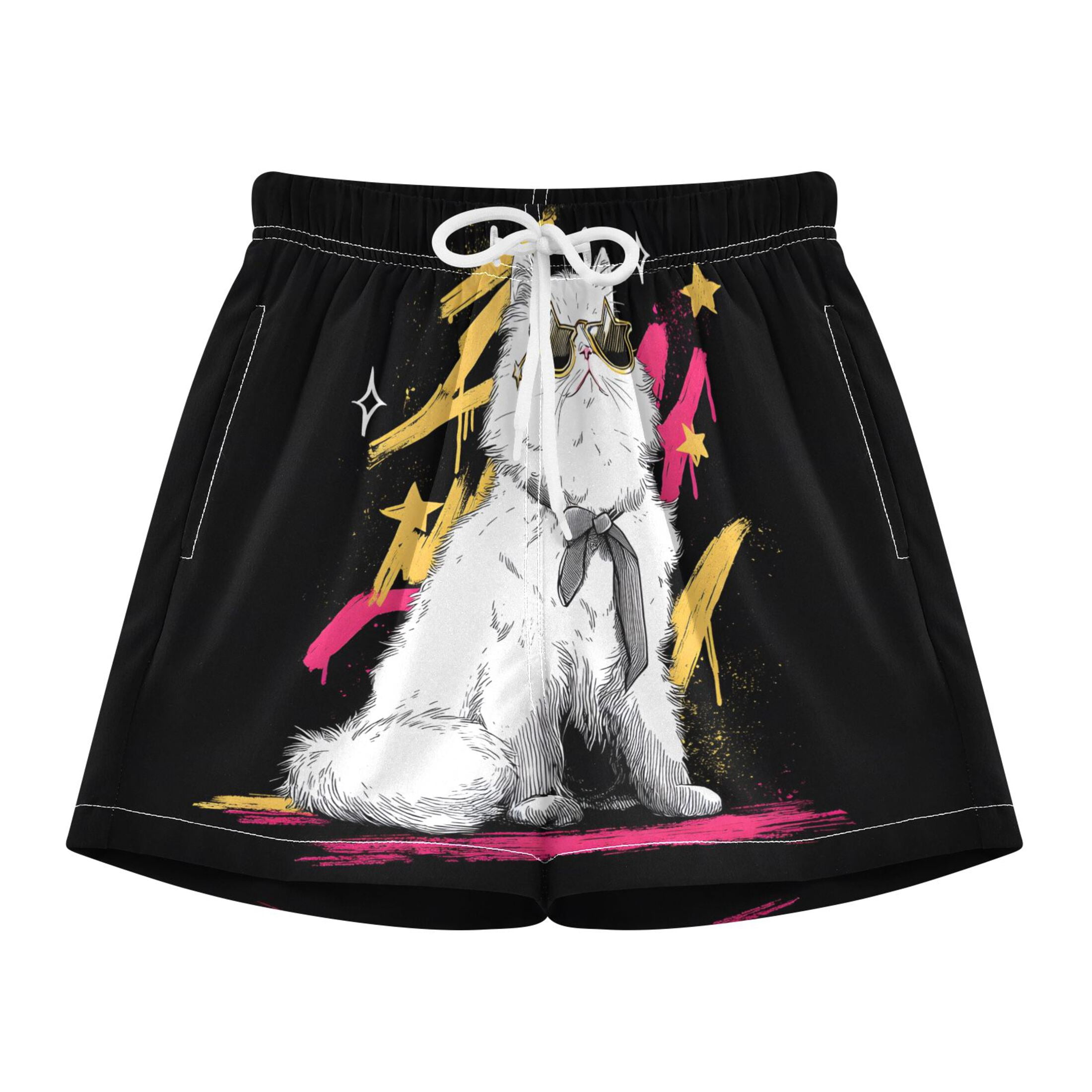 BZSMCE Swim Shorts White Cat For Quick-Dry Shorts With Anti-Chafe Liner ...