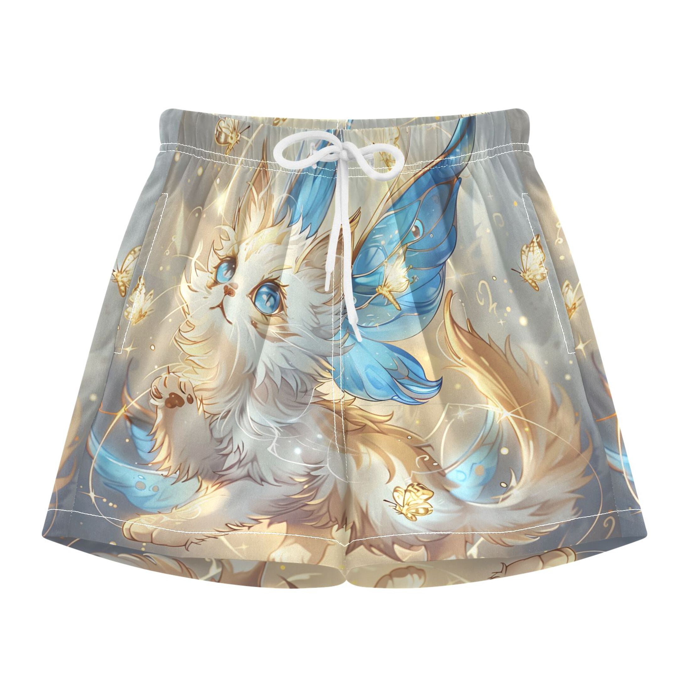 BZSMCE Swim Shorts White Cat Wings Butterfly For Quick-Dry Shorts With ...