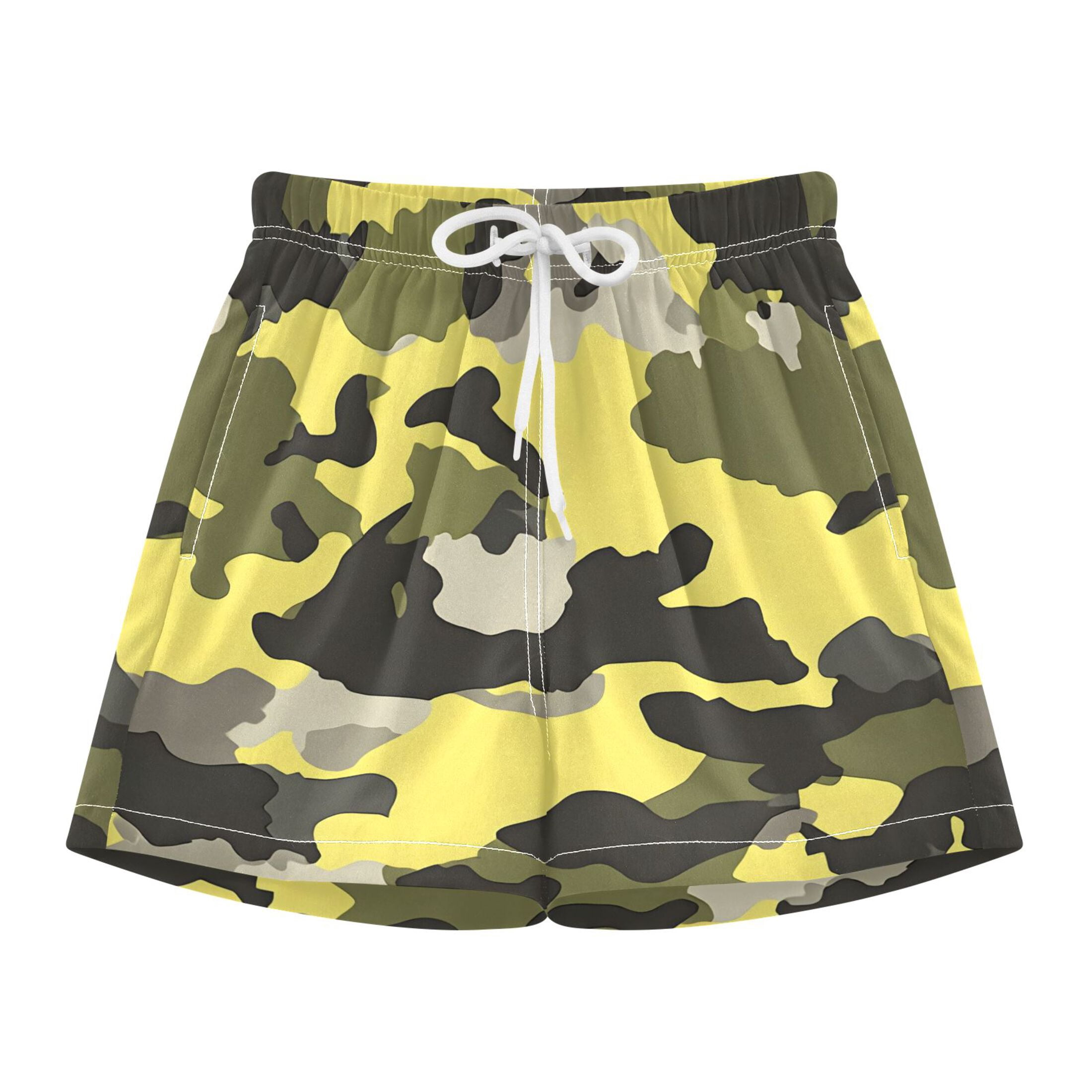BZSMCE Swim Shorts Yellow Green Black Camouflage Pattern For Quick-Dry ...