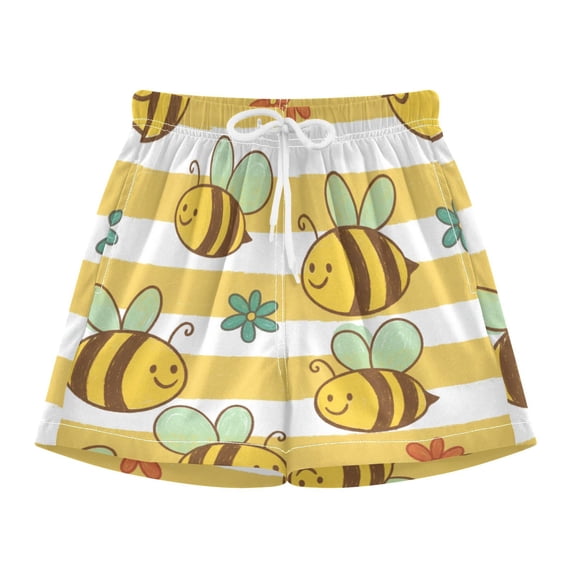 BZSMCE Swim Shorts Yellow Stripes Cute Bees and Flowers For Quick-Dry ...