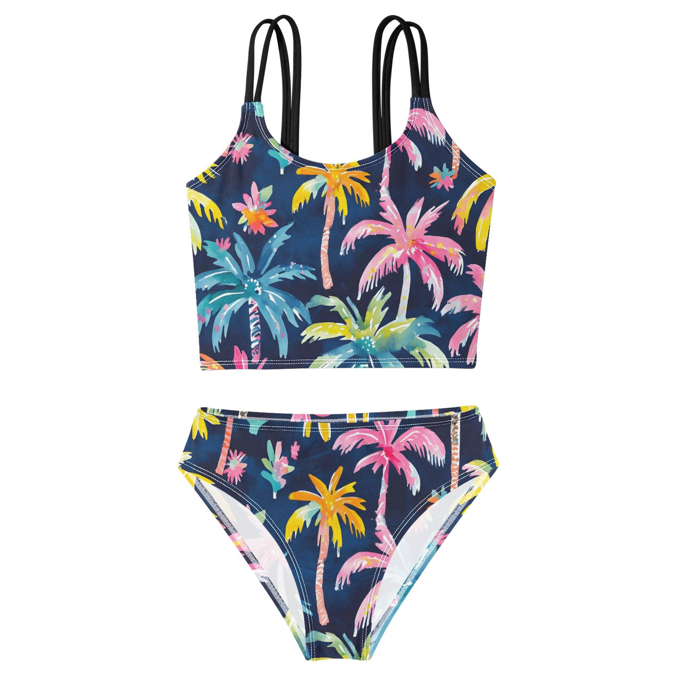 BZSMCE Swimsuit 2-Piece Tank Swimming Wear Quick Dry Bathing Suit-Palm ...