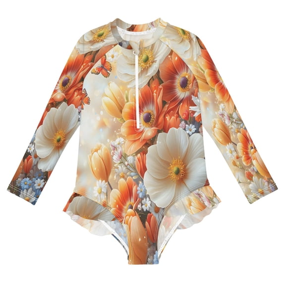 BZSMCE Swimwear 3d Flower (3) For Long Sleeve One-Piece Swimsuit UPF 50 ...