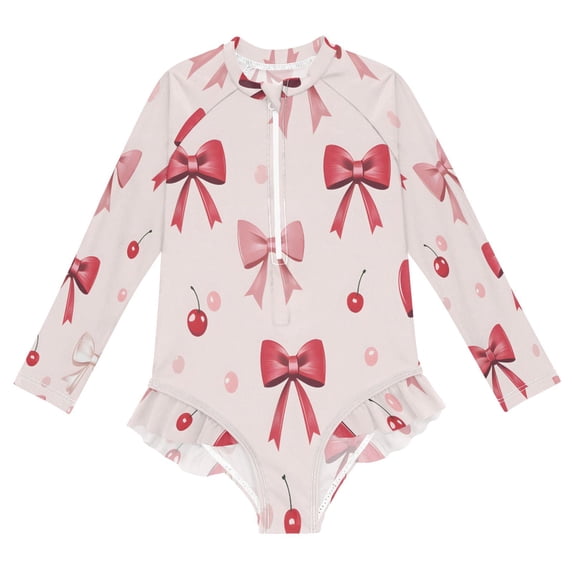BZSMCE Swimwear Bow Cherry Pattern For Long Sleeve One-Piece Swimsuit ...