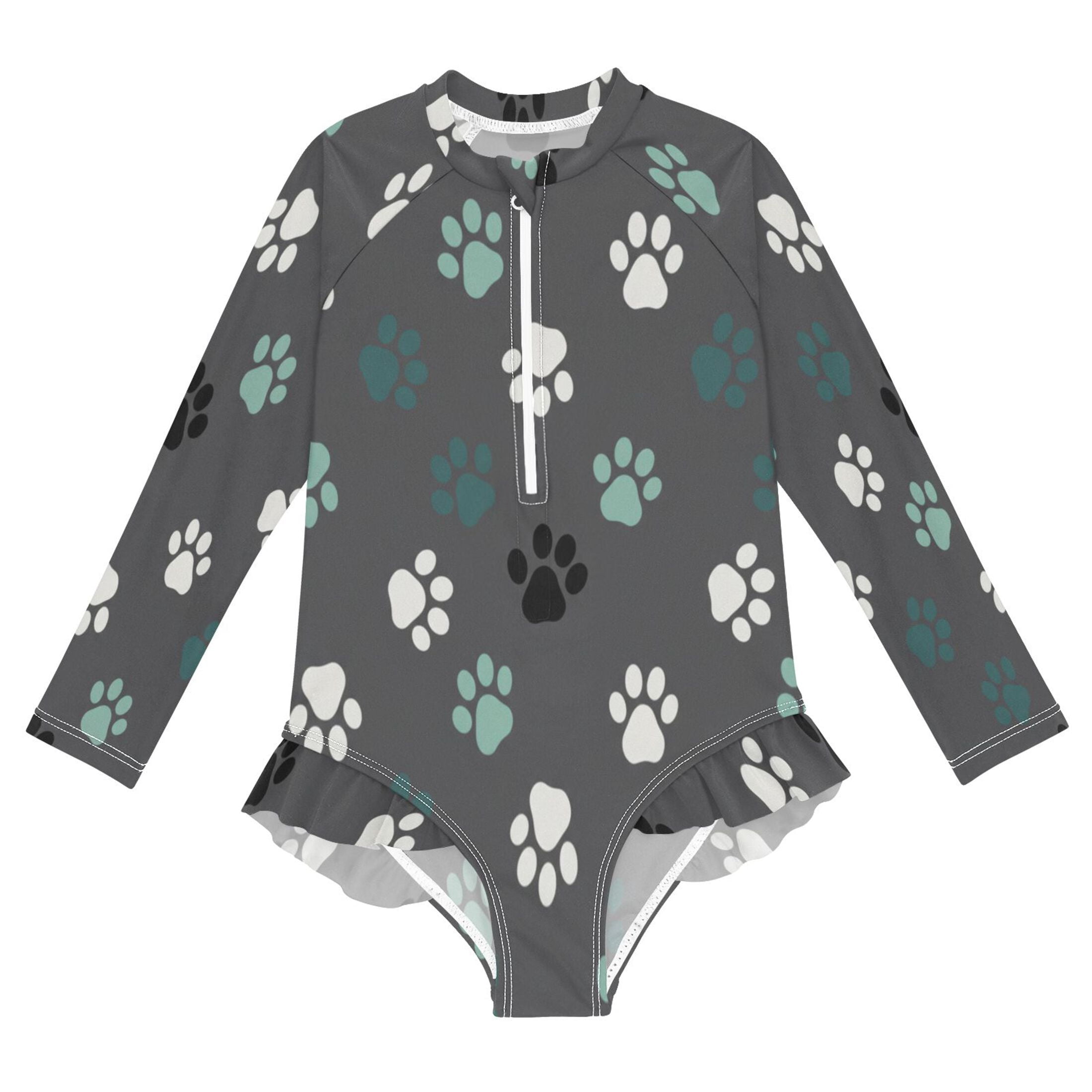 BZSMCE Swimwear Cartoon Dog Claw For Long Sleeve One-Piece Swimsuit UPF ...