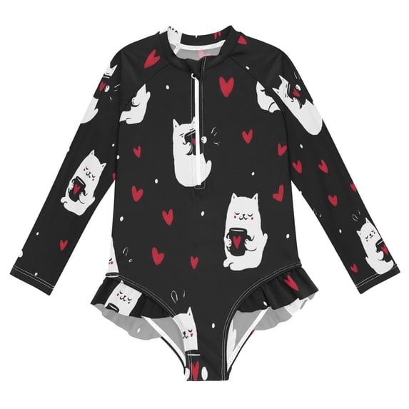 BZSMCE Swimwear Cat Drinking Water Pattern For Long Sleeve One-Piece ...