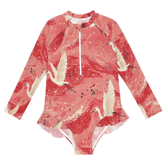 BZSMCE Swimwear Crane Splash Pattern For Long Sleeve One-Piece Swimsuit ...