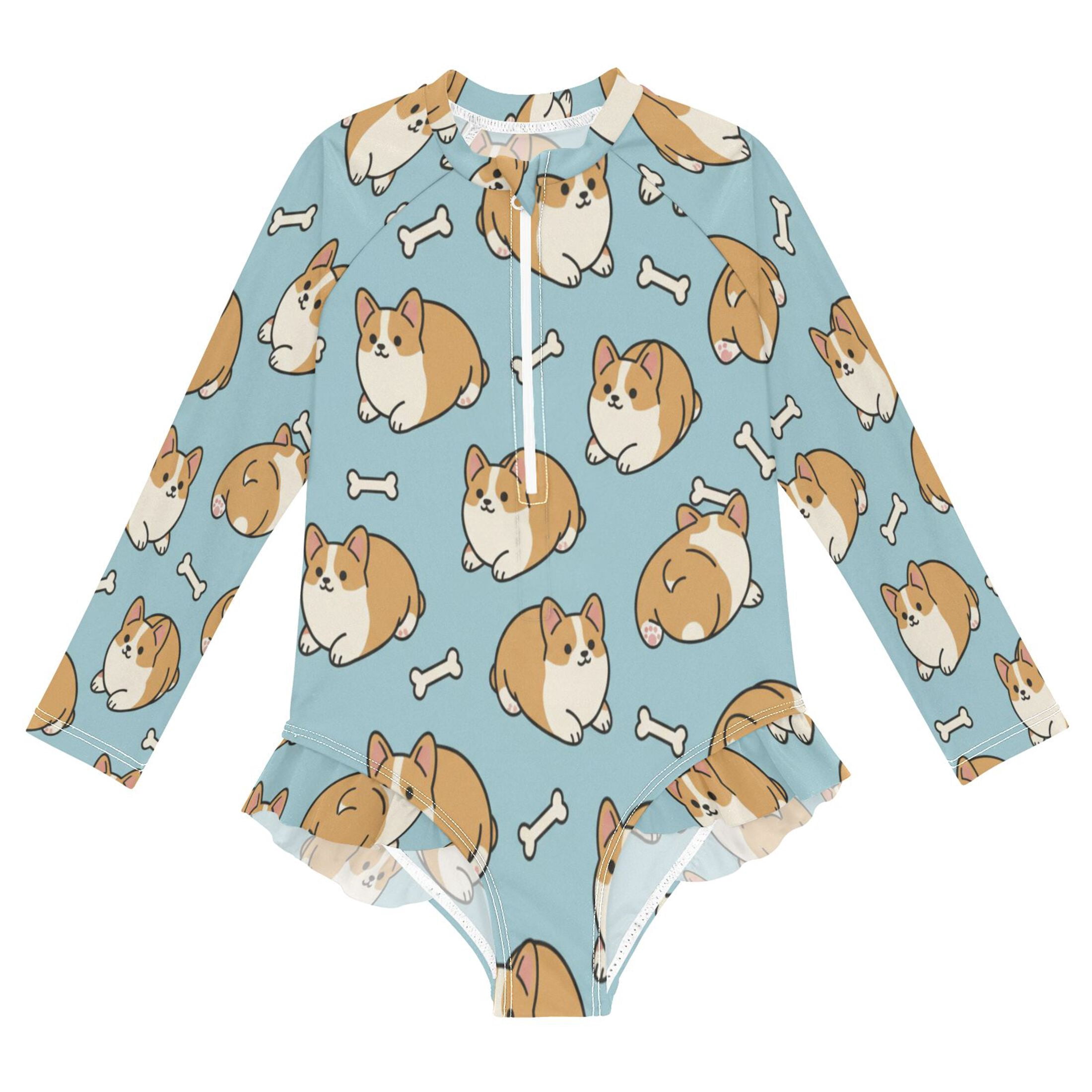BZSMCE Swimwear Cute Corgi Butt For Long Sleeve One-Piece Swimsuit UPF ...