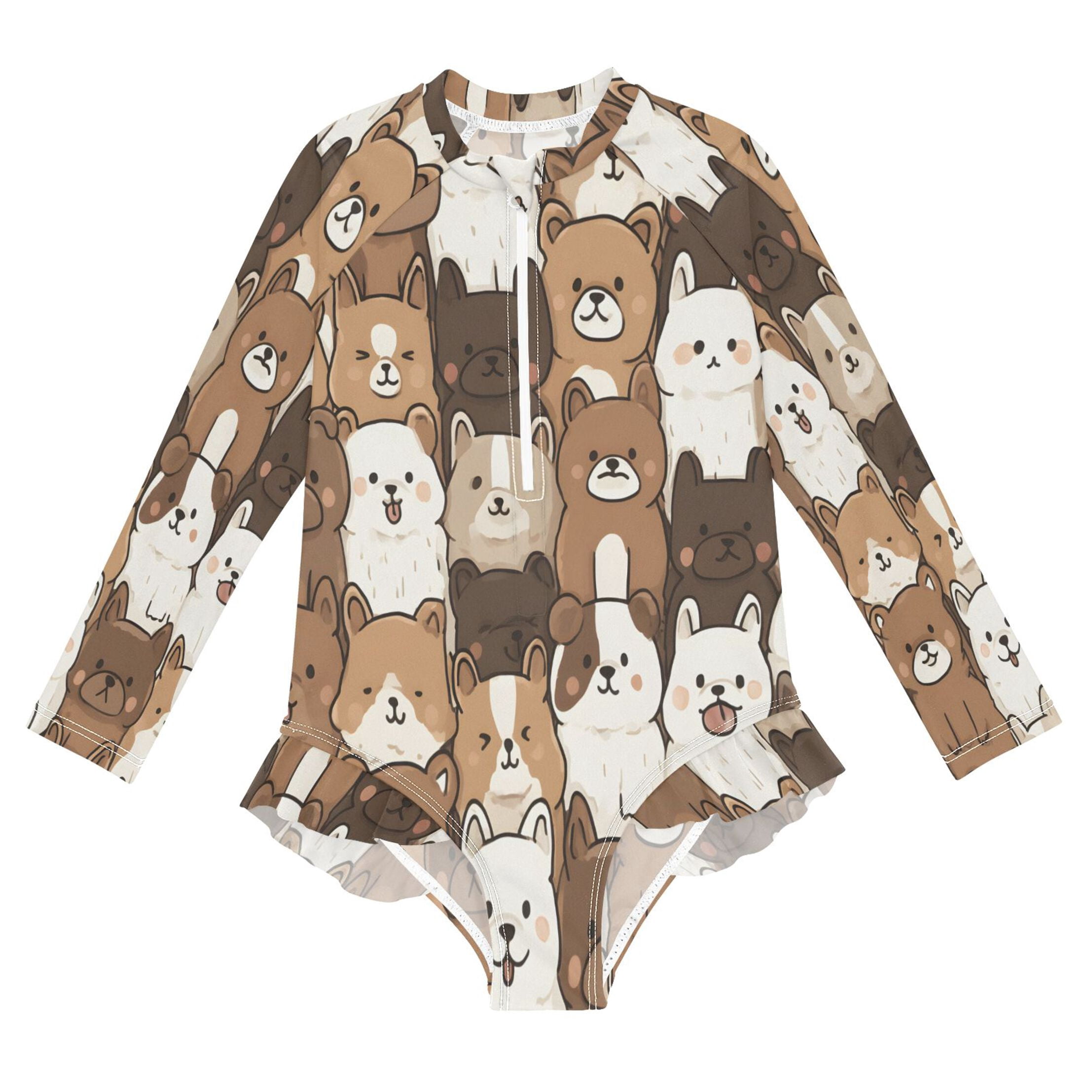 BZSMCE Swimwear Cute Puppy Pattern For Long Sleeve One-Piece Swimsuit ...