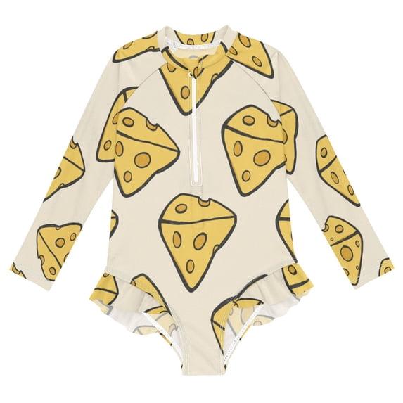 BZSMCE Swimwear Cute Yellow Cheese For Long Sleeve One-Piece Swimsuit ...
