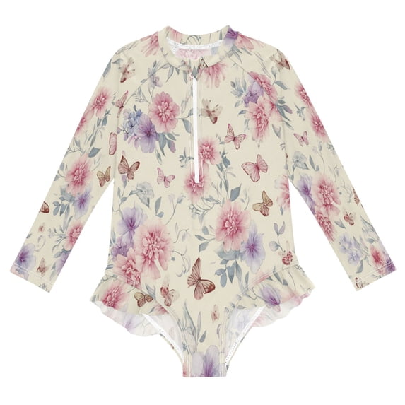 BZSMCE Swimwear Earthy Butterflies For Long Sleeve One-Piece Swimsuit ...
