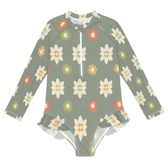 BZSMCE Swimwear Flower Flat Pattern For Long Sleeve One-Piece Swimsuit ...