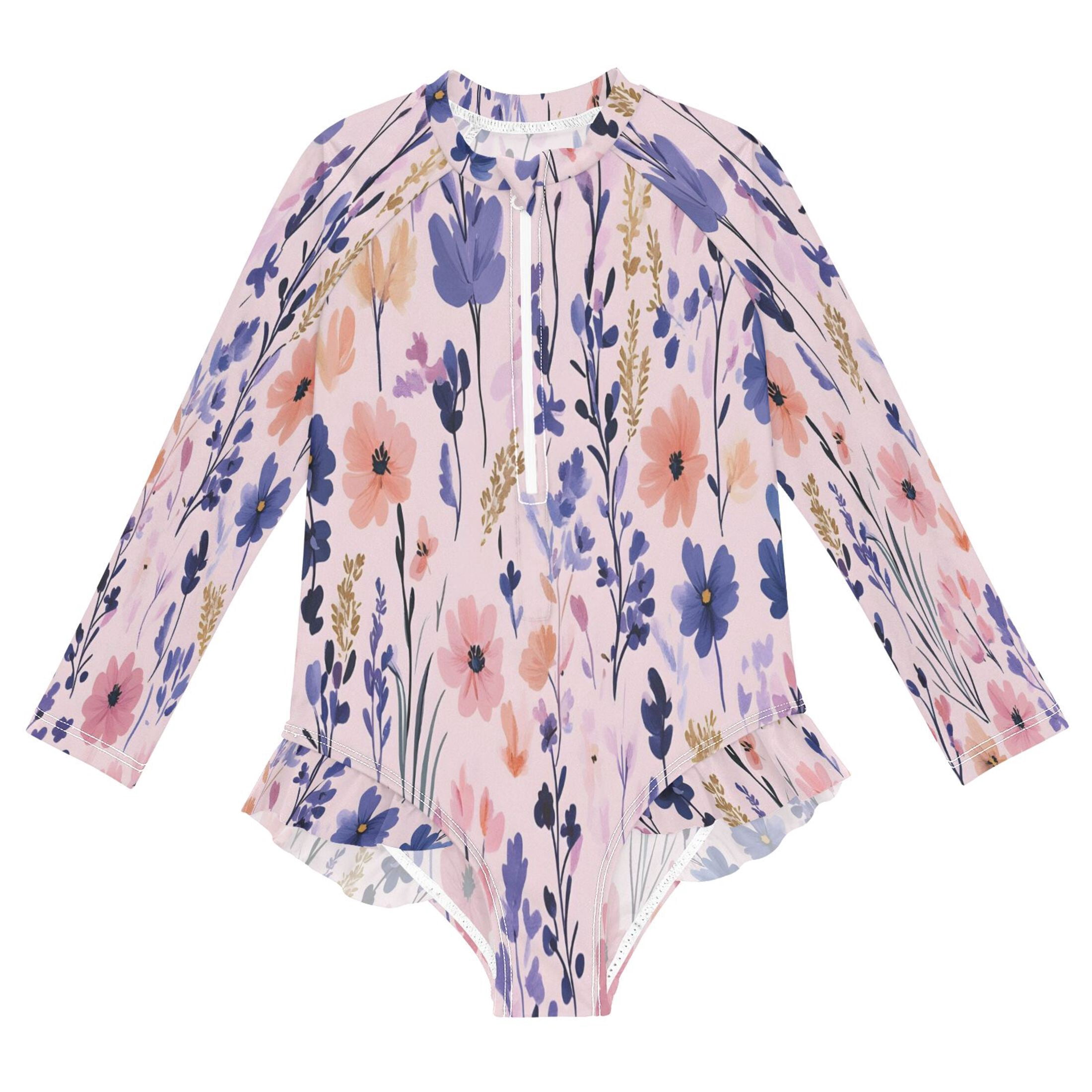 BZSMCE Swimwear Flower Pattern (10) For Long Sleeve One-Piece Swimsuit ...