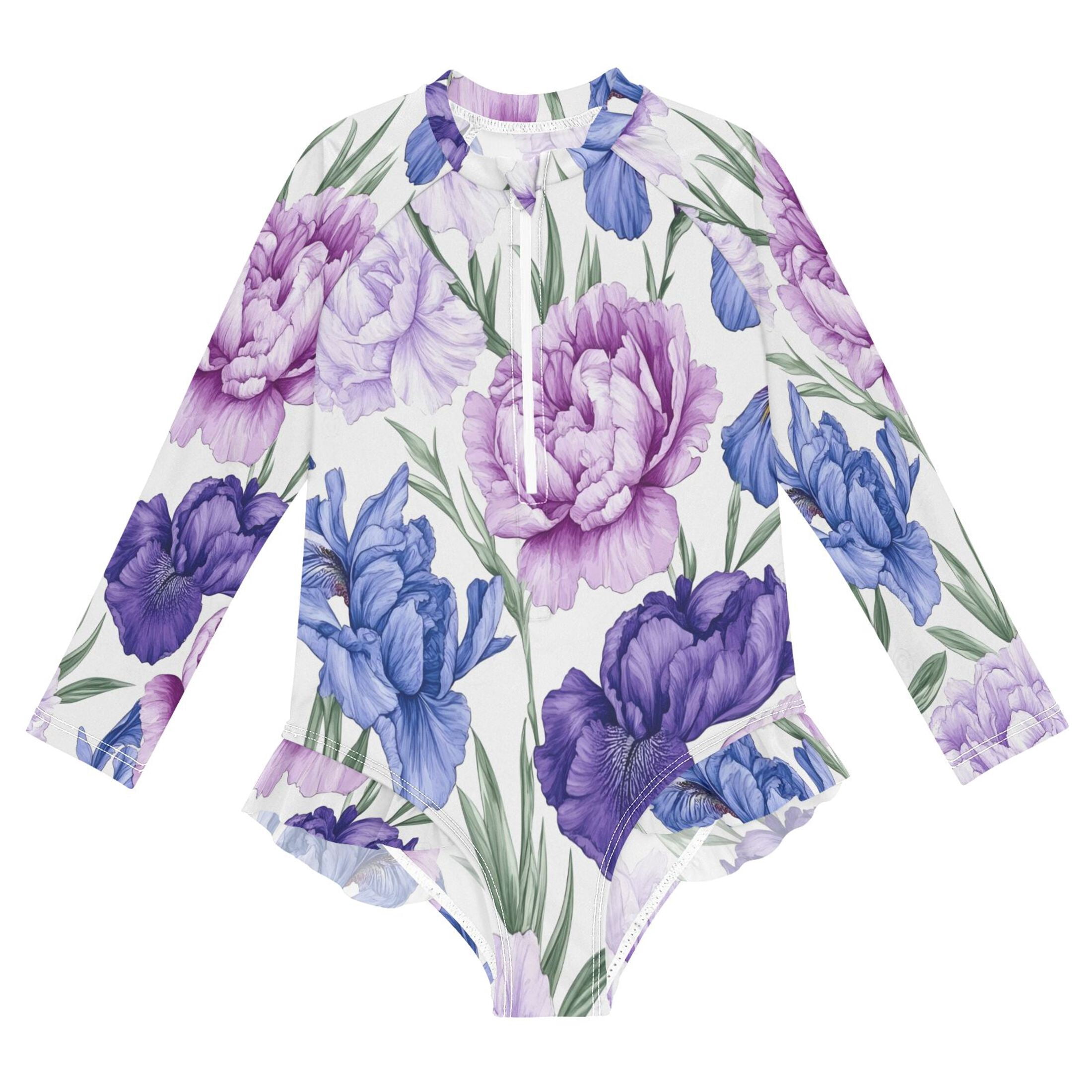 BZSMCE Swimwear Flower Pattern (51) For Long Sleeve One-Piece Swimsuit ...