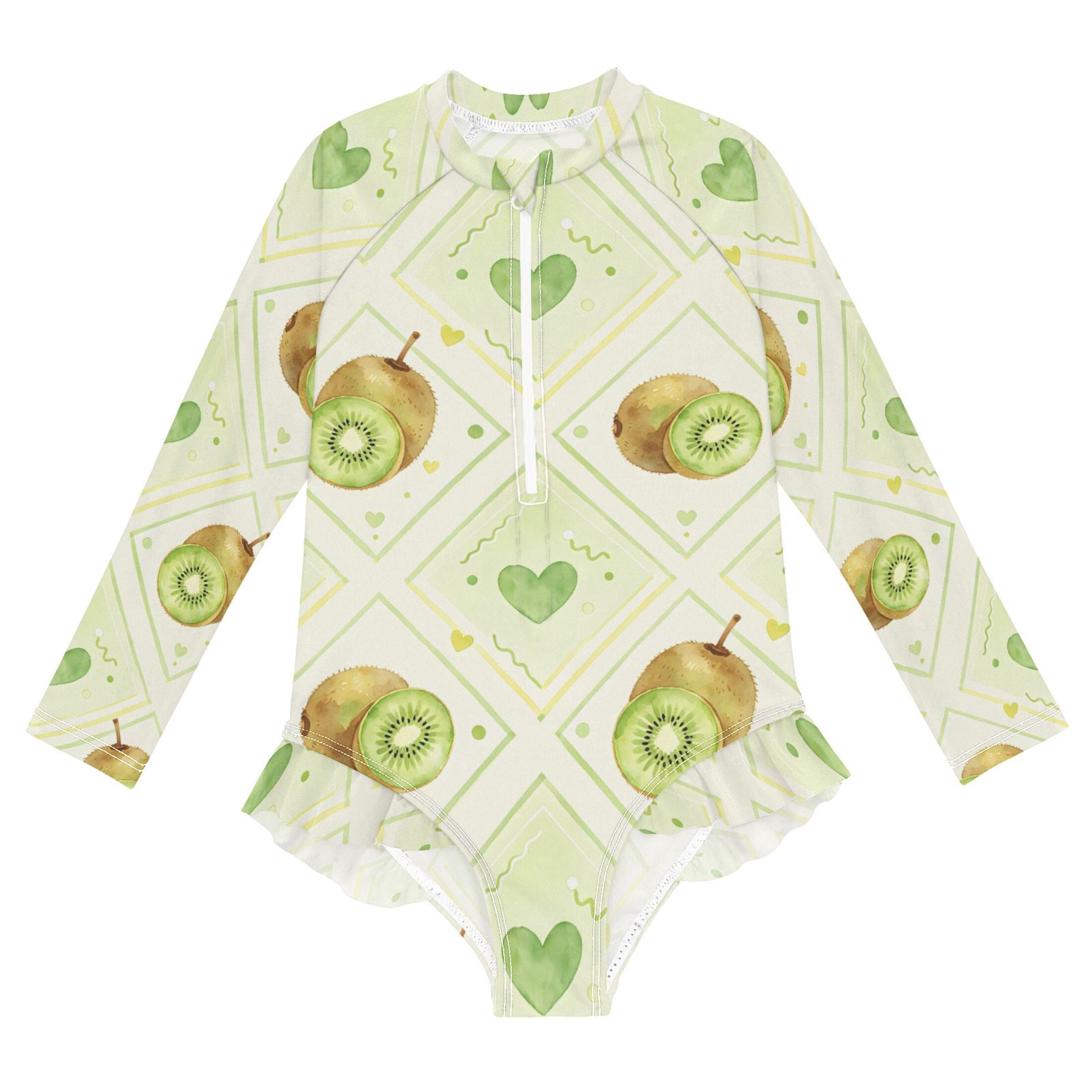 BZSMCE Swimwear Kiwi Heart Pattern For Long Sleeve One-Piece Swimsuit ...