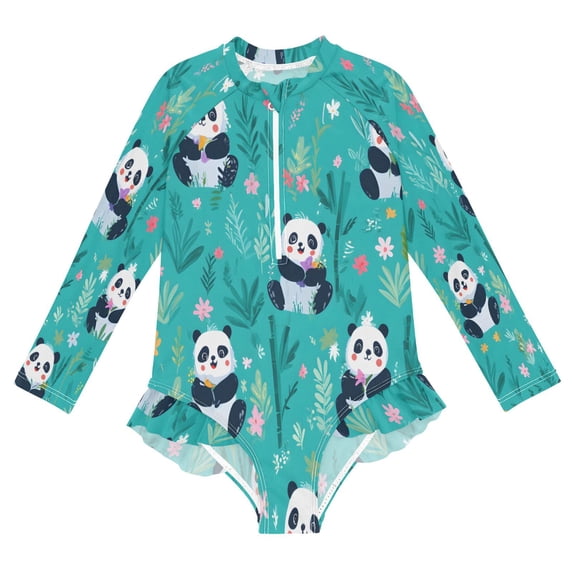 BZSMCE Swimwear Panda Pattern For Long Sleeve One-Piece Swimsuit UPF 50 ...