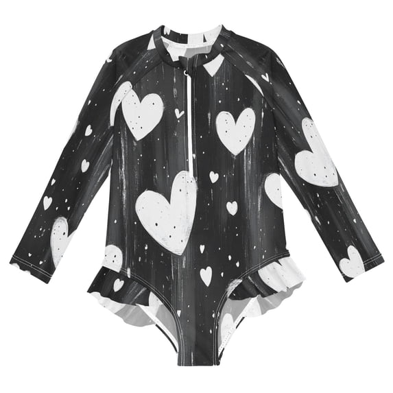 BZSMCE Swimwear Pattern Love Black Pattern For Long Sleeve One-Piece ...