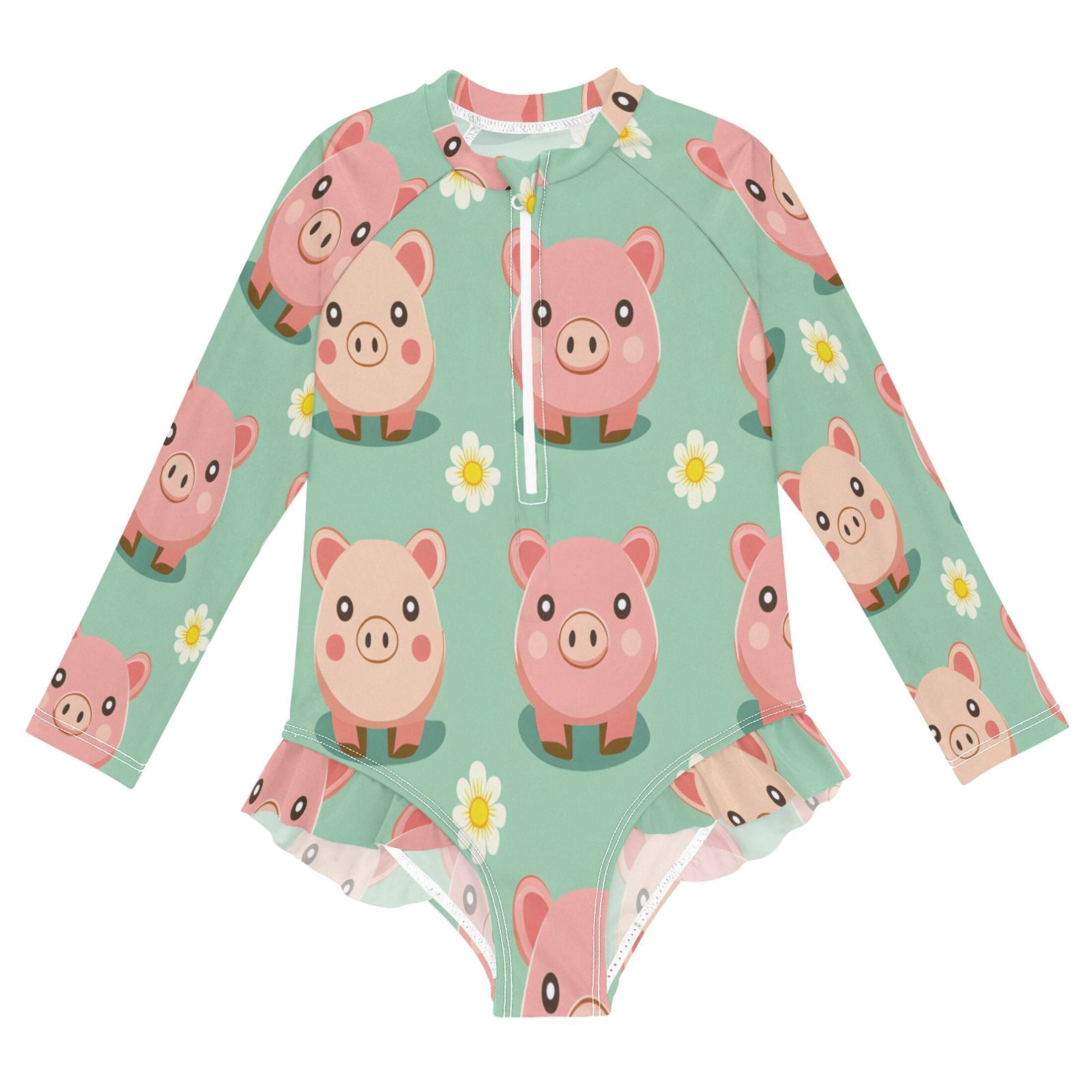 BZSMCE Swimwear Pig Pattern For Long Sleeve One-Piece Swimsuit UPF 50 ...