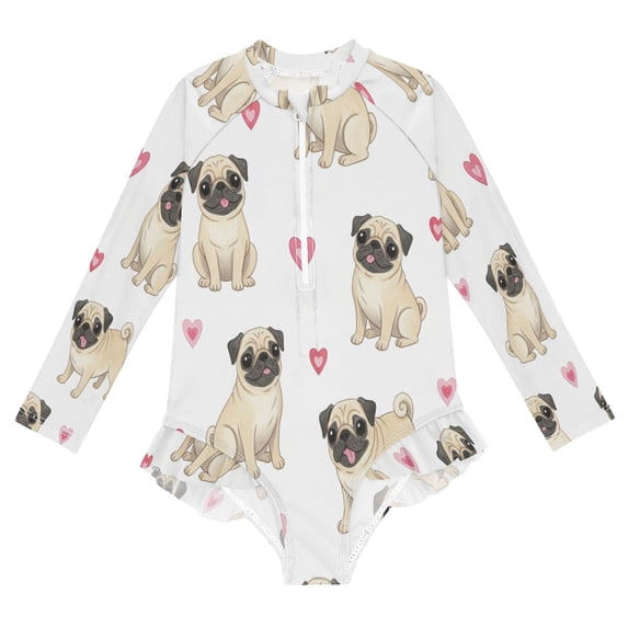 BZSMCE Swimwear Pug Dog For Long Sleeve One-Piece Swimsuit UPF 50 And ...