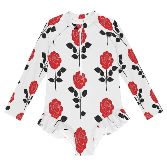 BZSMCE Swimwear Rose Tile Red Pattern For Long Sleeve One-Piece ...