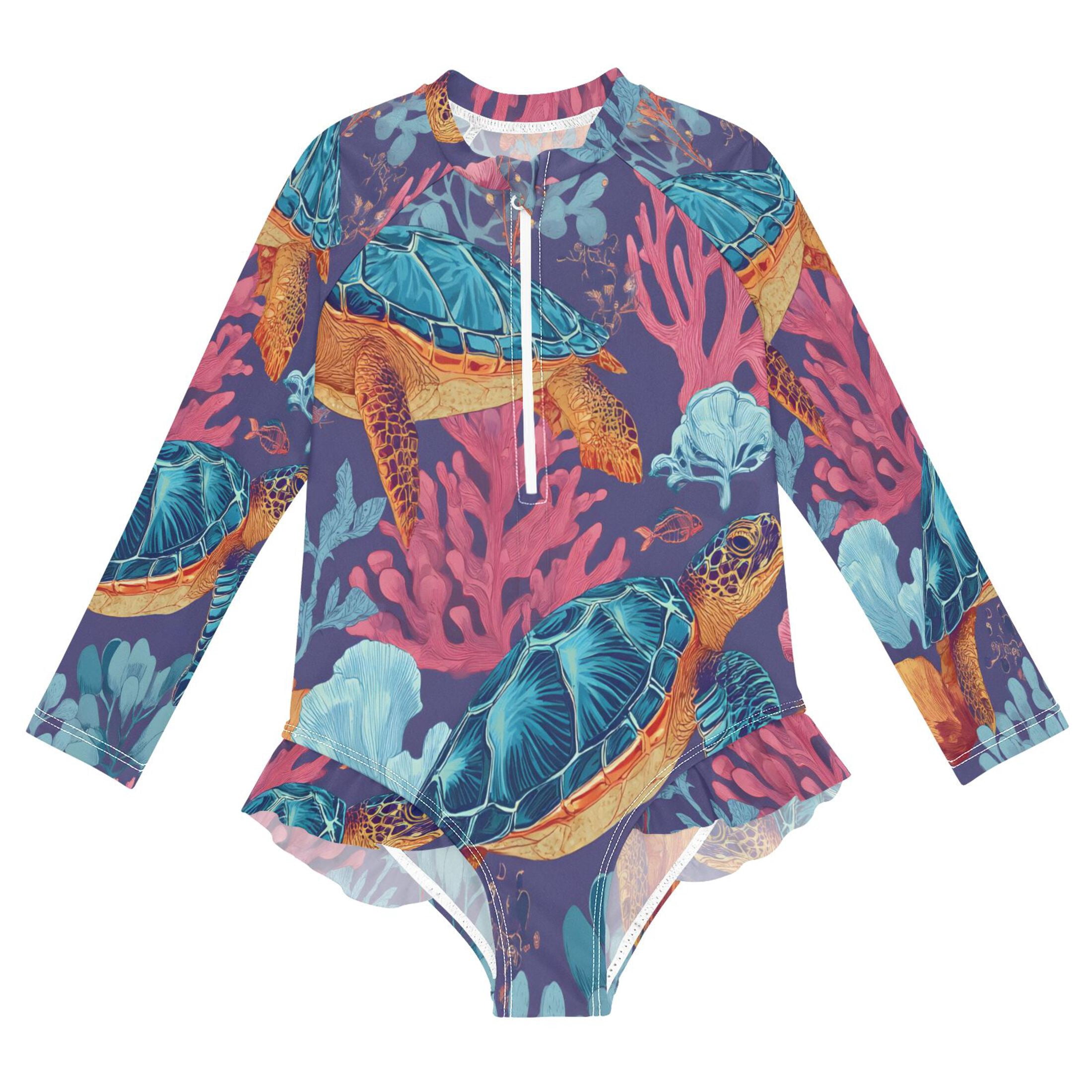BZSMCE Swimwear Sea ??turtle Coral Pattern For Long Sleeve One-Piece ...