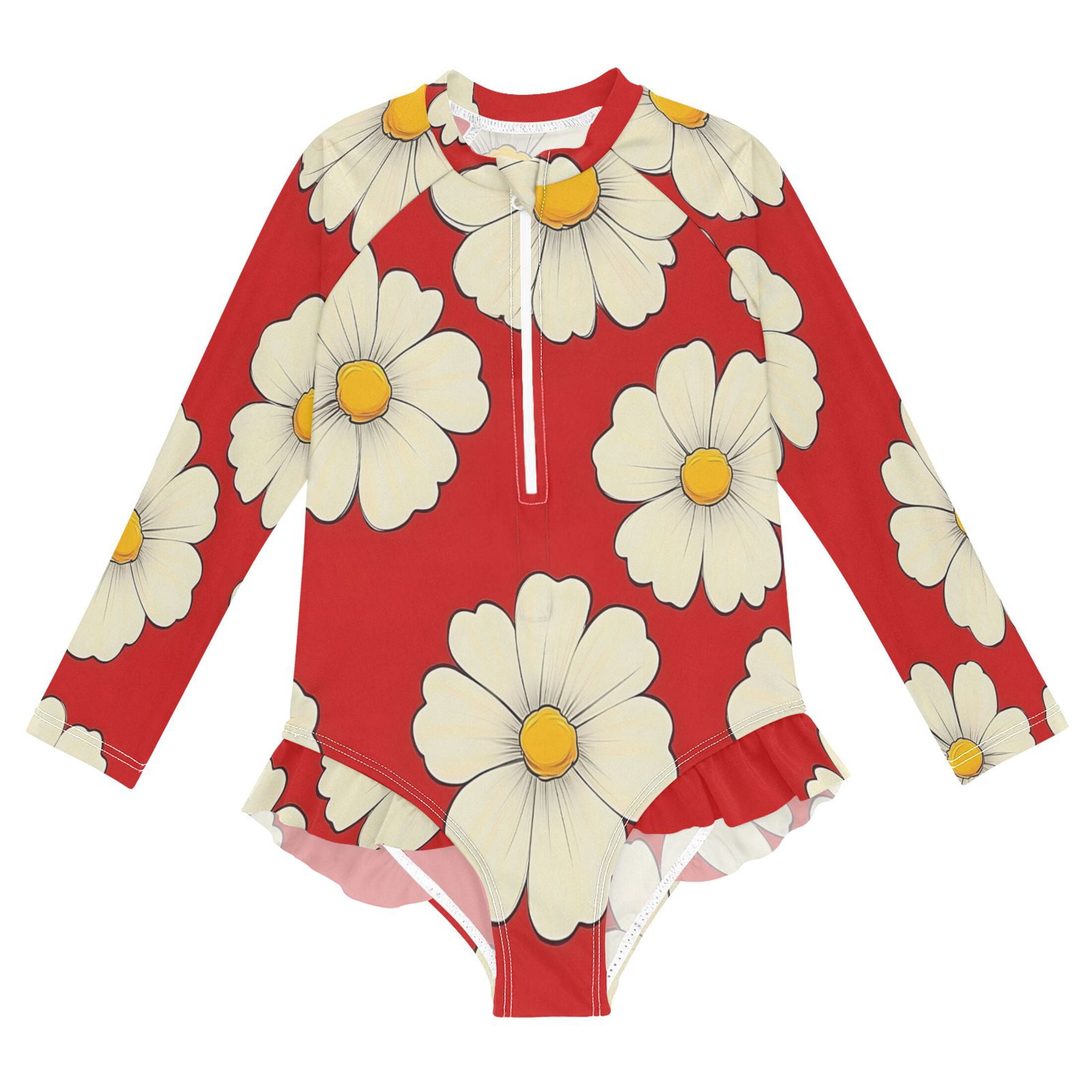 BZSMCE Swimwear Tile Pink Flower Yellow Pattern For Long Sleeve One ...