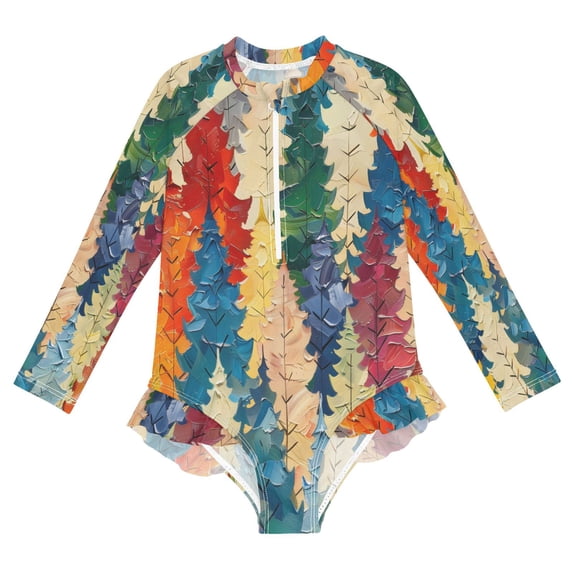 BZSMCE Swimwear Tree Pattern For Long Sleeve One-Piece Swimsuit UPF 50 ...