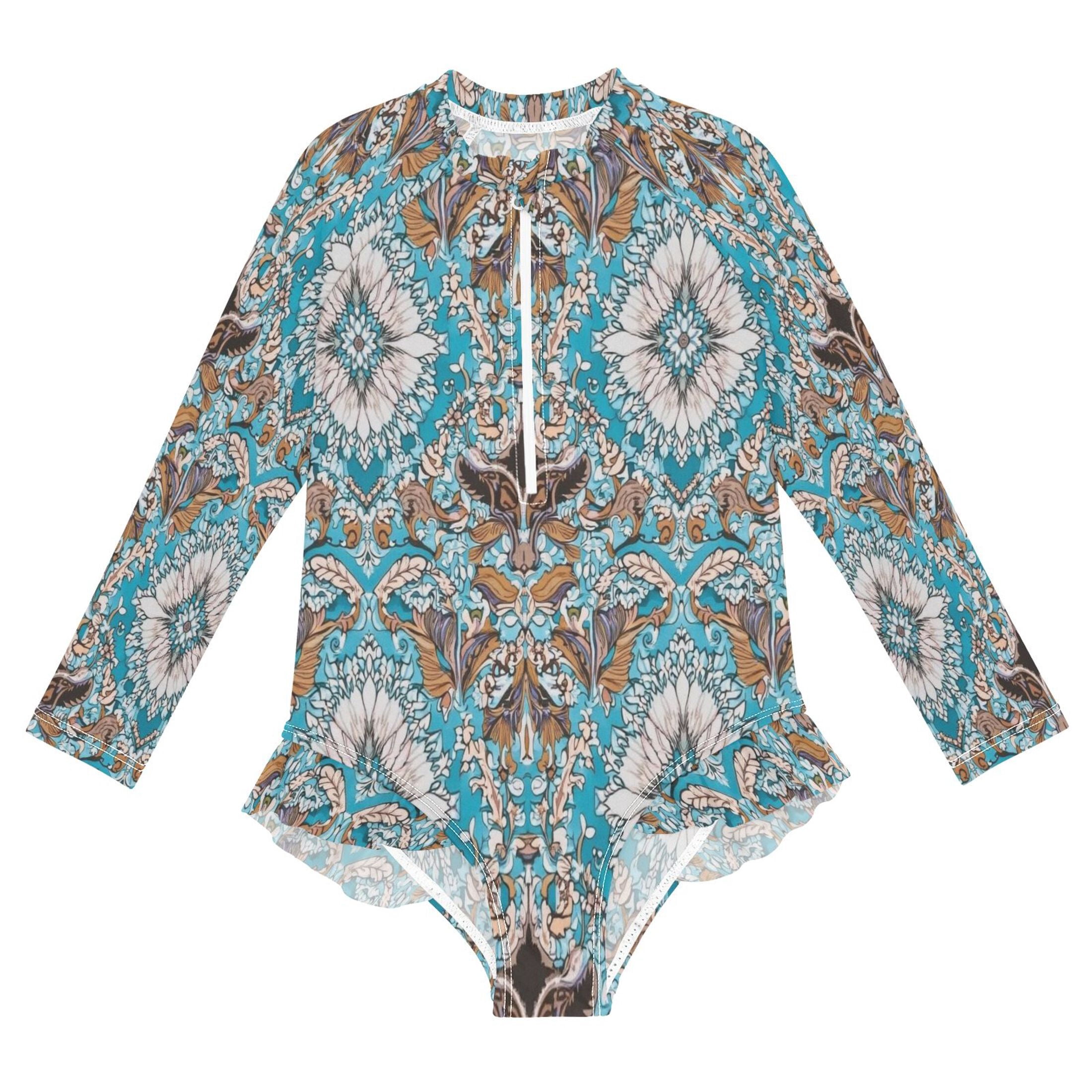 BZSMCE Swimwear Turquoise Medallion For Long Sleeve One-Piece Swimsuit ...