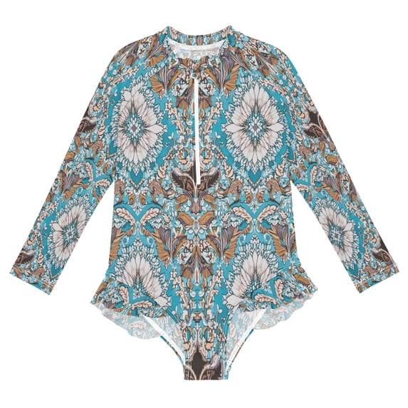 BZSMCE Swimwear Turquoise Medallion For Long Sleeve One-Piece Swimsuit ...