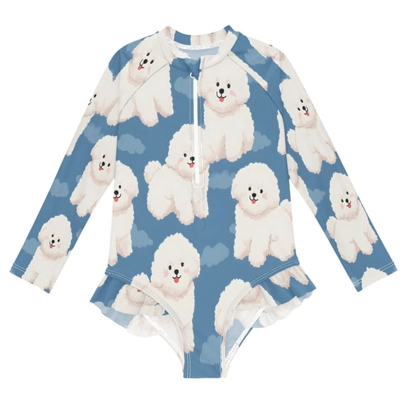 BZSMCE Swimwear White Dog Pattern For Long Sleeve One-Piece Swimsuit ...