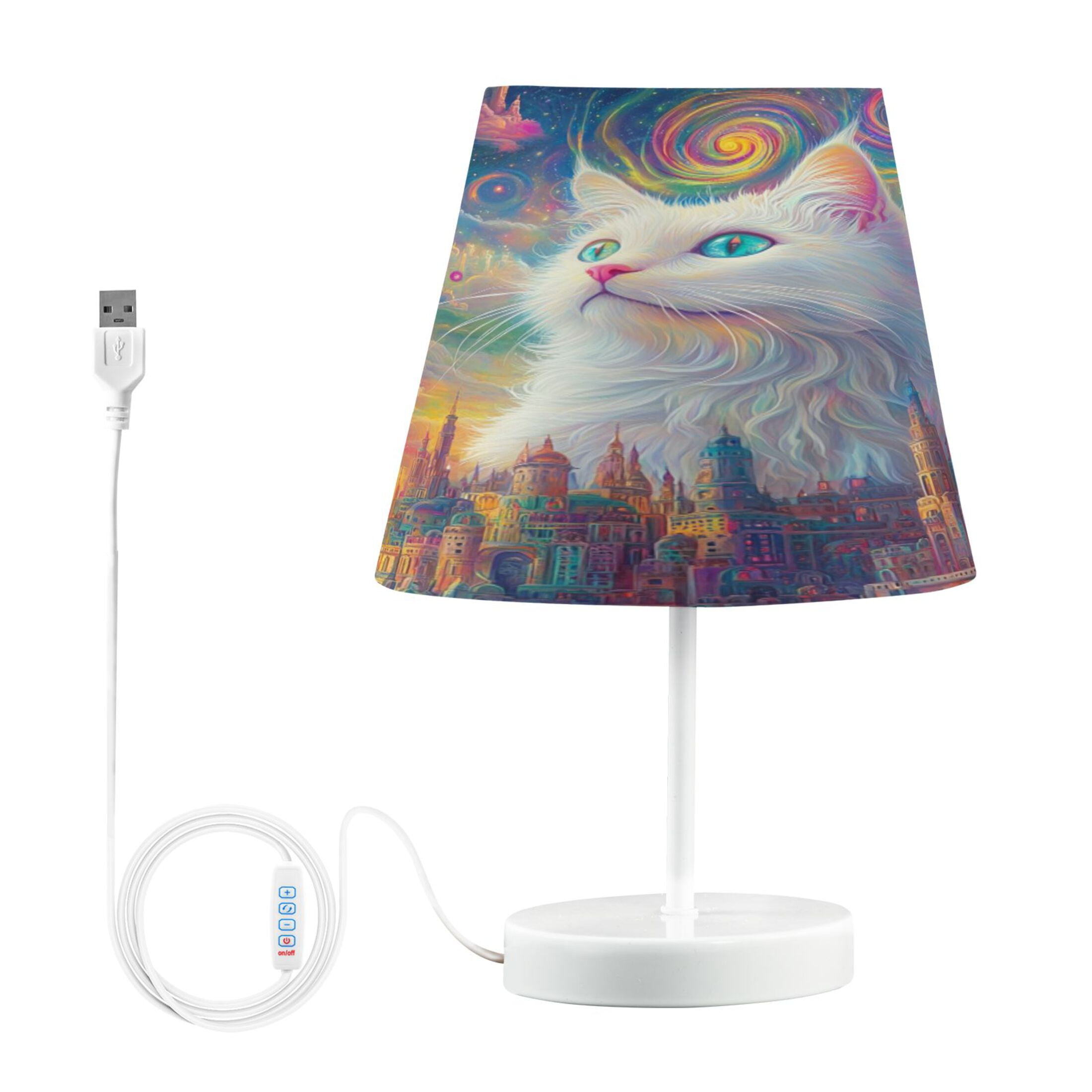 BZSMCE Table Lamp Creative Blue Eyes White Cats and Tower Simple ...