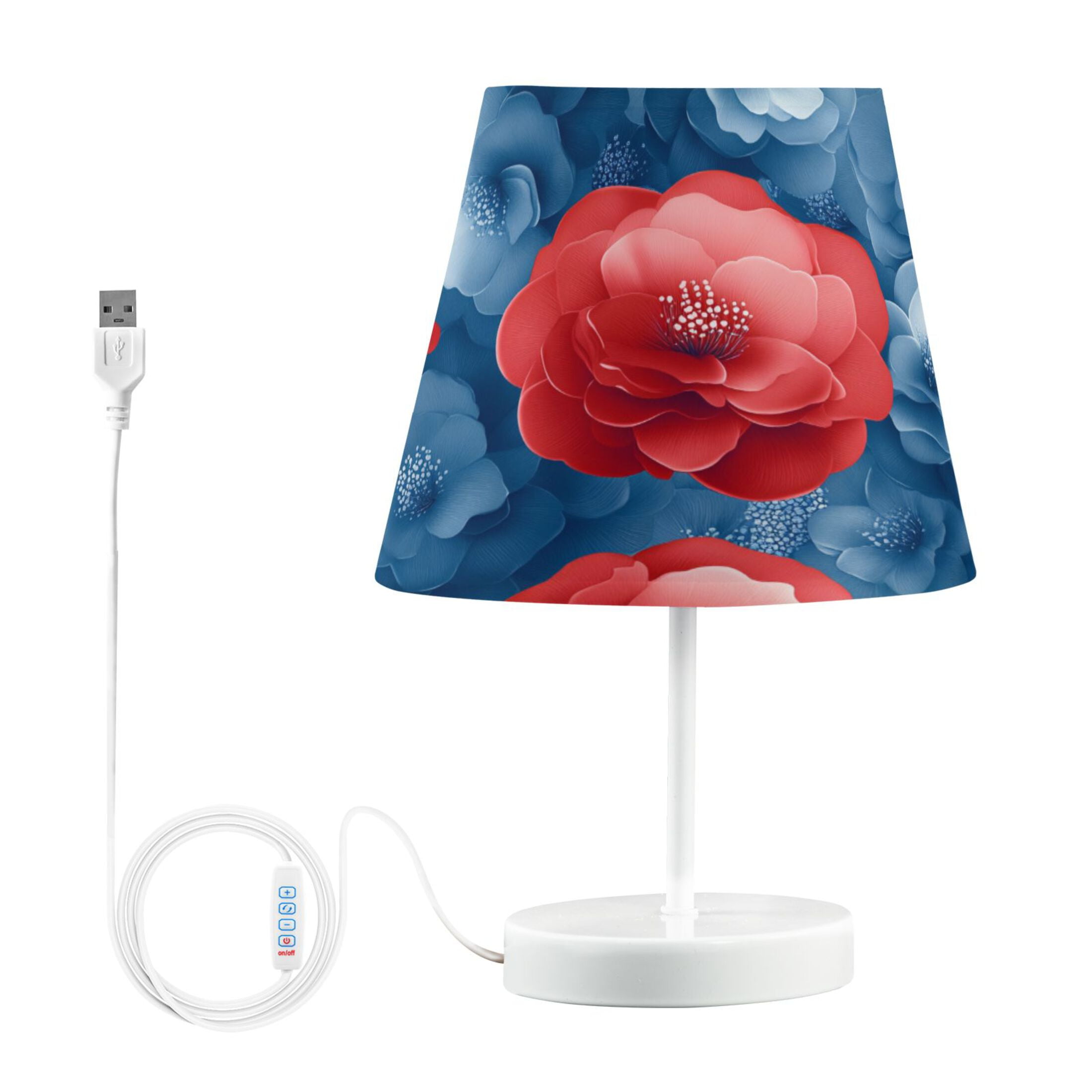 BZSMCE Table Lamp Creative Blue and Red Blossom Pattern Simple Pattern ...