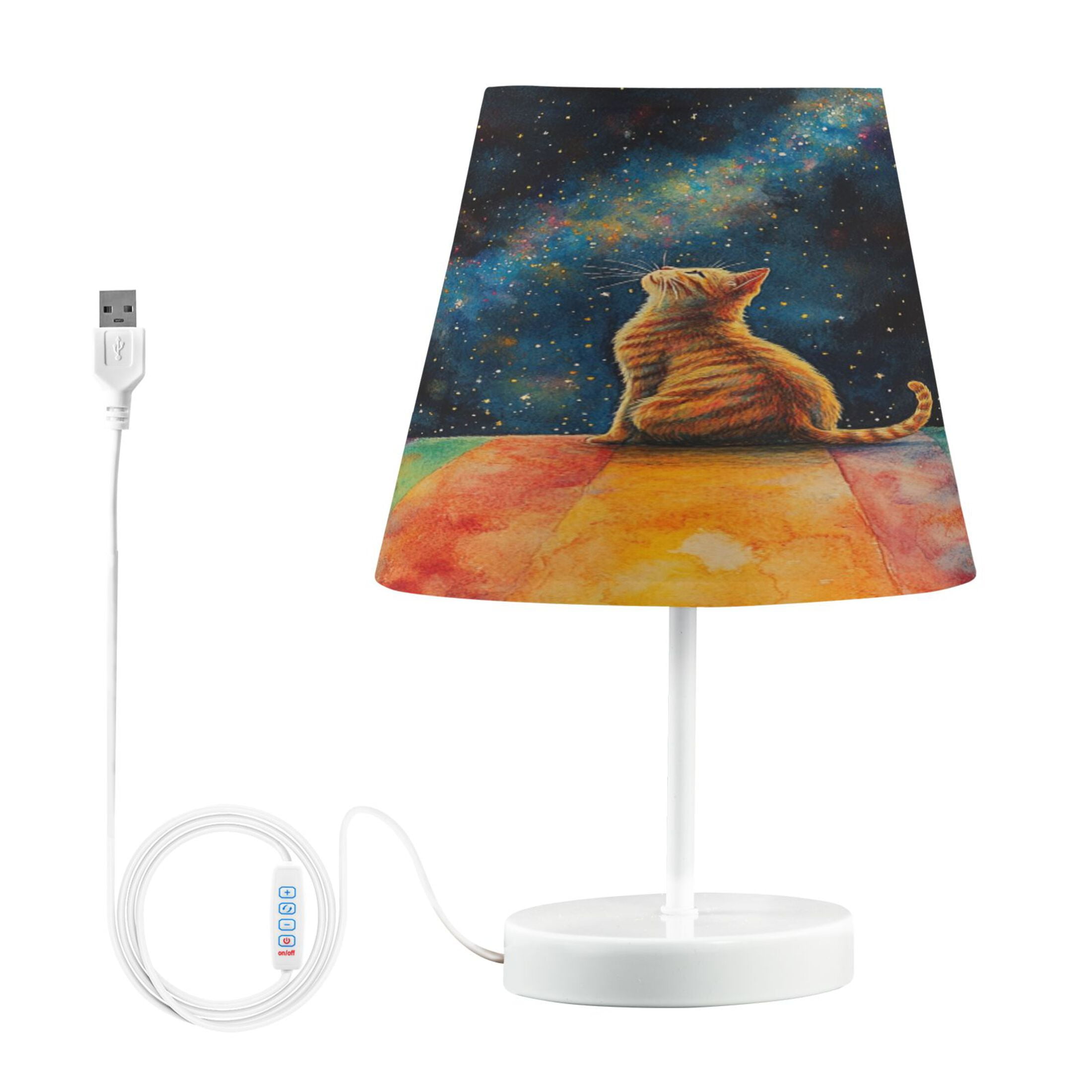 BZSMCE Table Lamp Creative Cosmic Cat on A Rainbow Pattern Simple ...