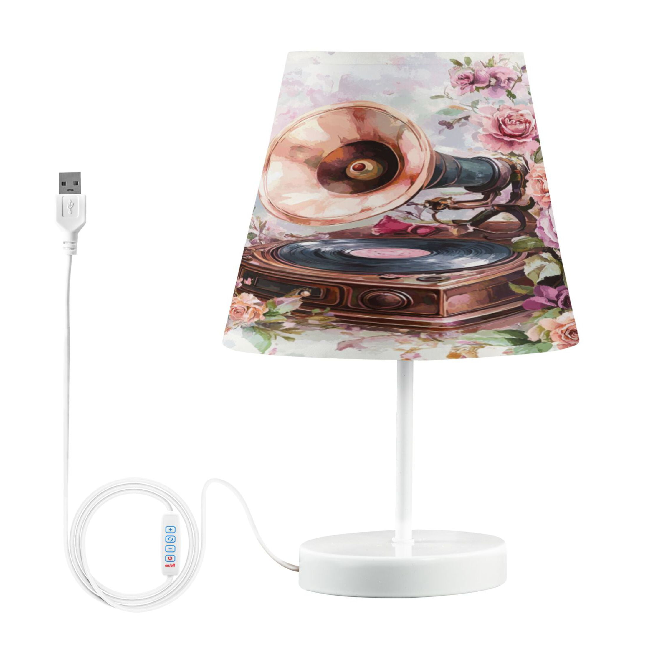 BZSMCE Table Lamp Creative Gramophone with Floral Design Simple Pattern ...