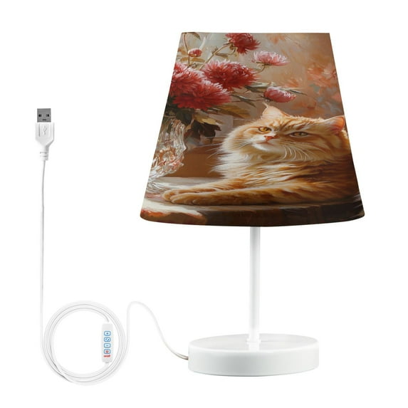 BZSMCE Table Lamp Creative Sunkissed Feline and Blossoms Pattern Simple ...