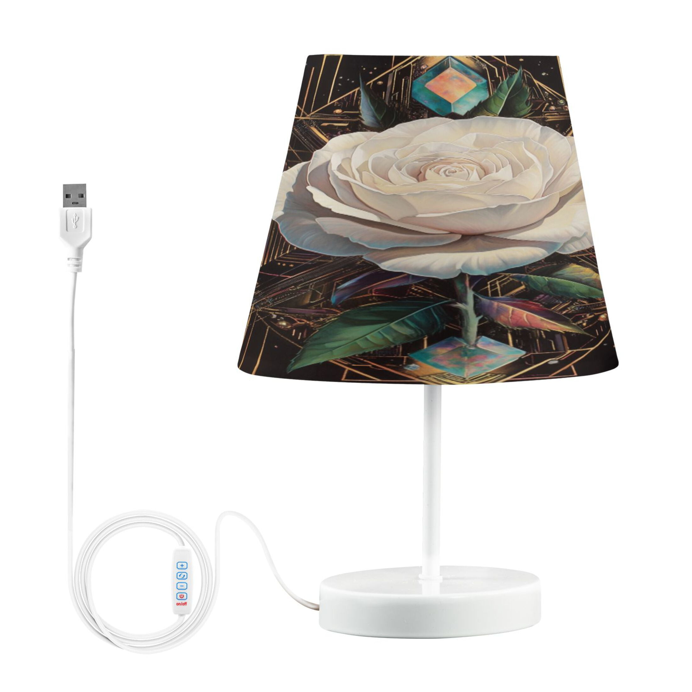 YAZAOO Table Lamp Creative The White Rose Pattern Simple Pattern Night ...