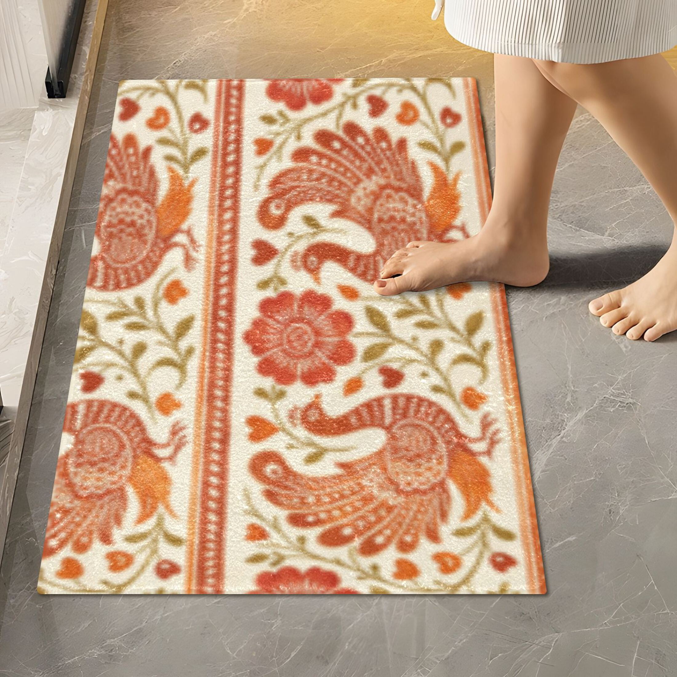 BZSMCE Terracotta Peacock Stripe Pattern 2-Piece Non-Slip Absorbent ...