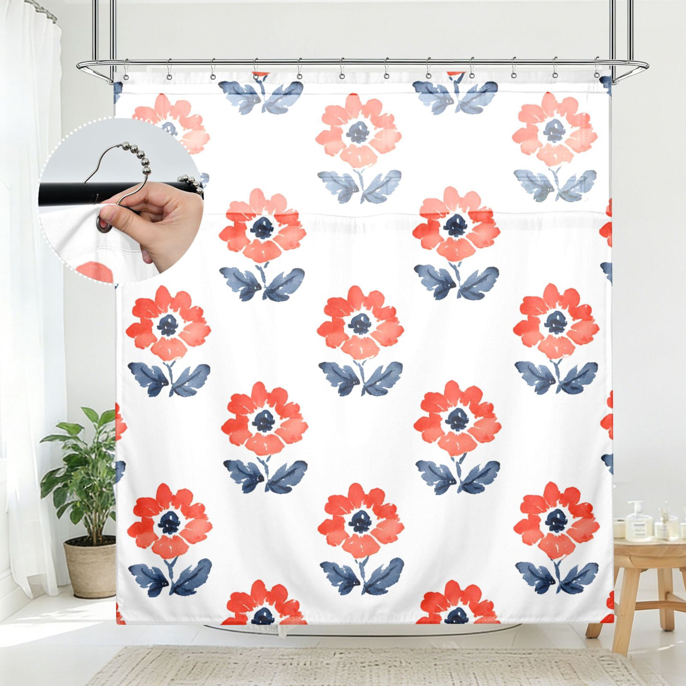 BZSMCE Tile Flower Pattern Pattern Bathroom Shower Curtain Set with ...