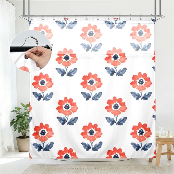BZSMCE Tile Flower Pattern Pattern Bathroom Shower Curtain Set with ...