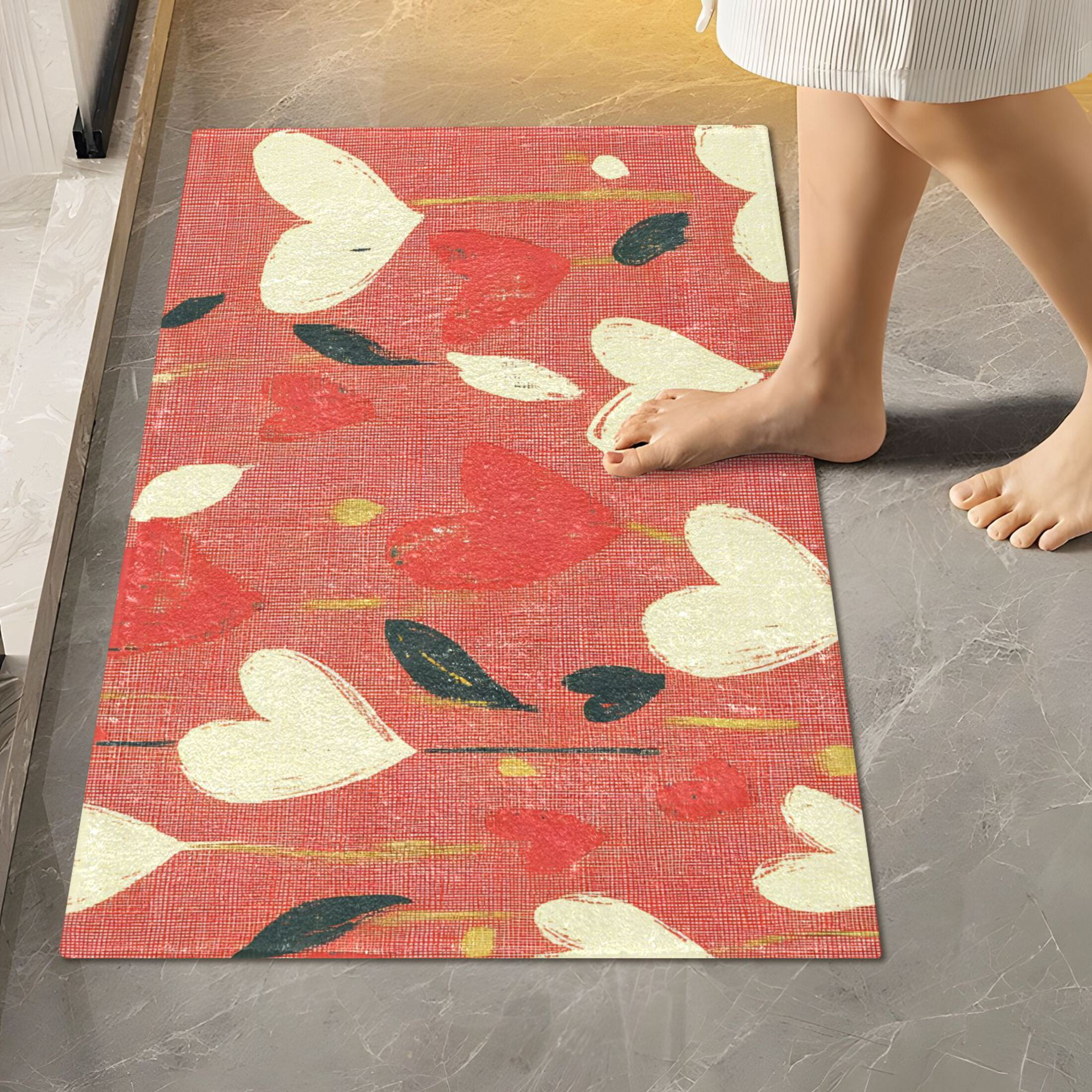 BZSMCE Tile Leaves Love Color Tile Pattern Pattern 2-Piece Non-Slip ...