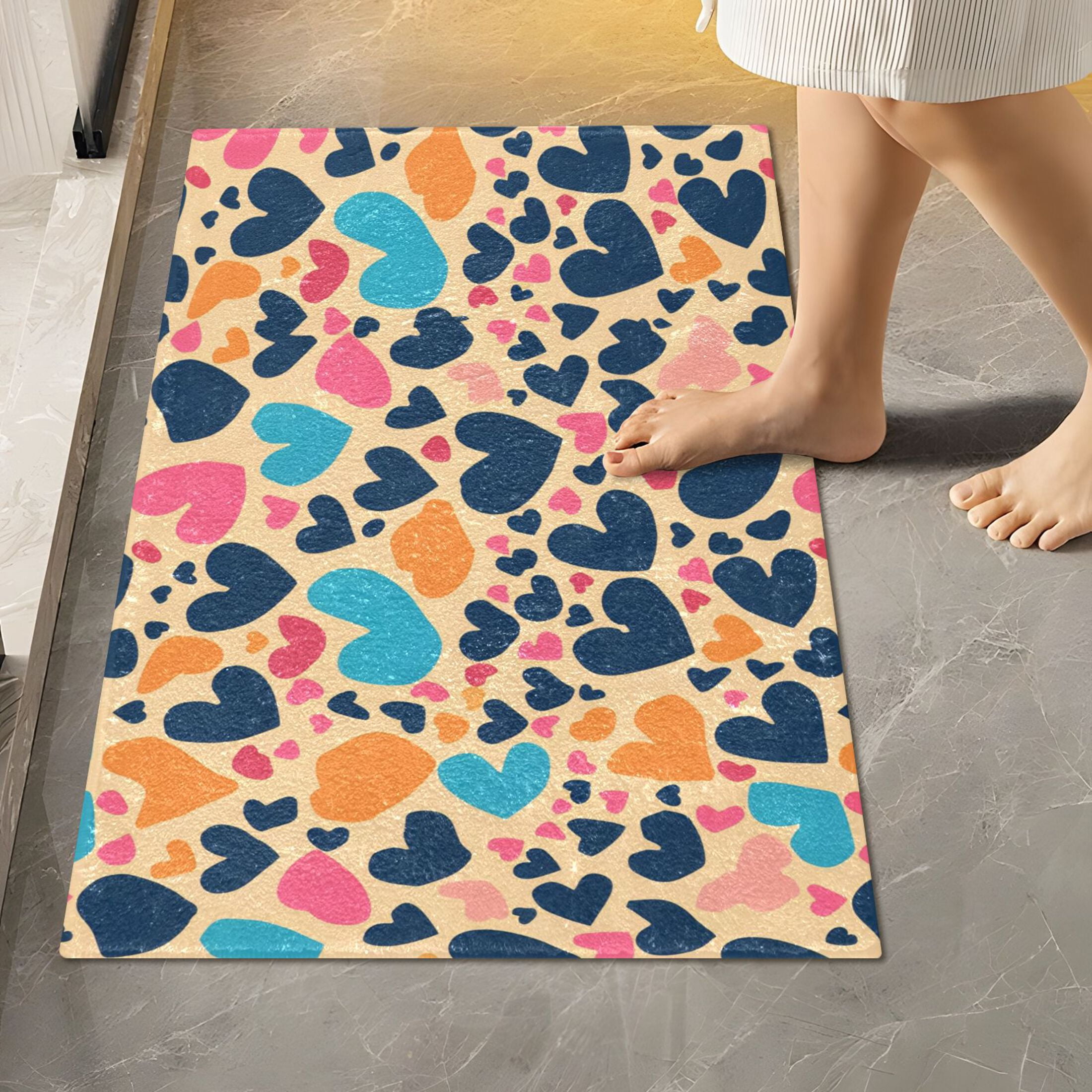 BZSMCE Tile Love White Pink Yellow Pattern Pattern 2-Piece Non-Slip ...
