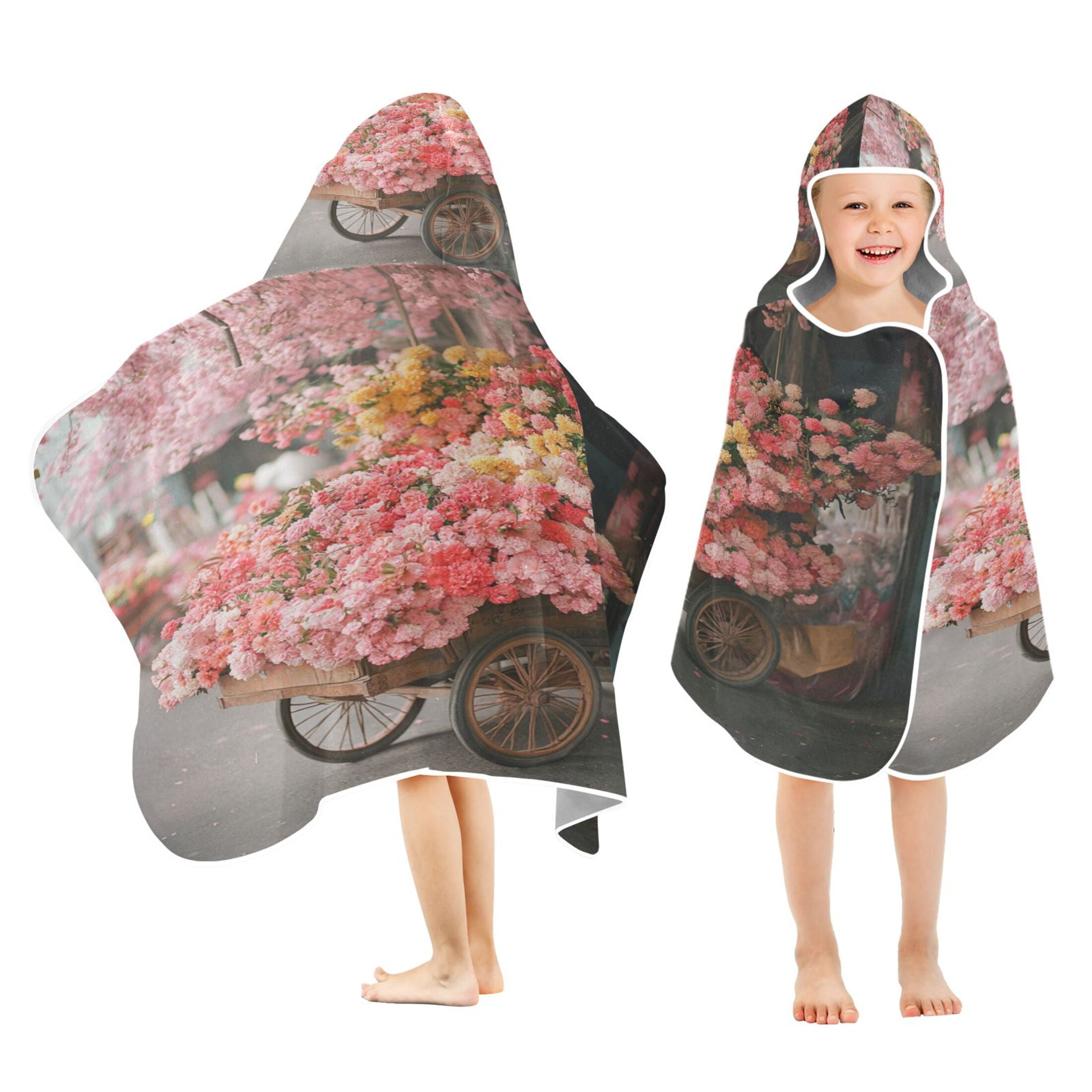 BZSMCE Towels Kids Hooded Beach Towel Cart Filled with Colorful Flowers ...