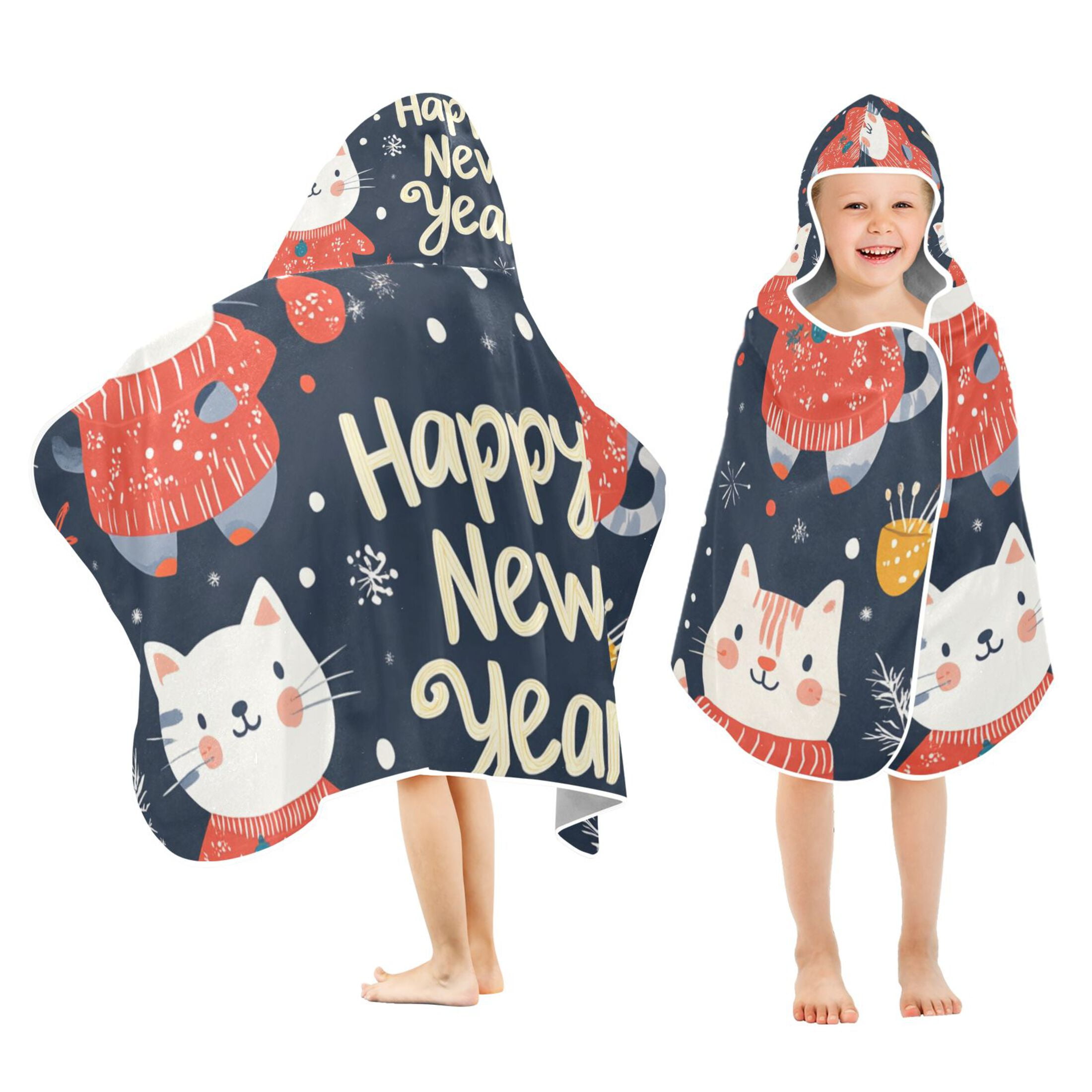 YAZAOO Towels Kids Hooded Beach Towel Festive Feline Celebration Pool ...