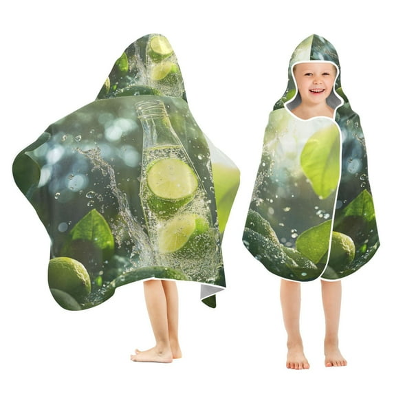 BZSMCE Towels Kids Hooded Beach Towel Lime Soda Splash with Leaves Pool ...