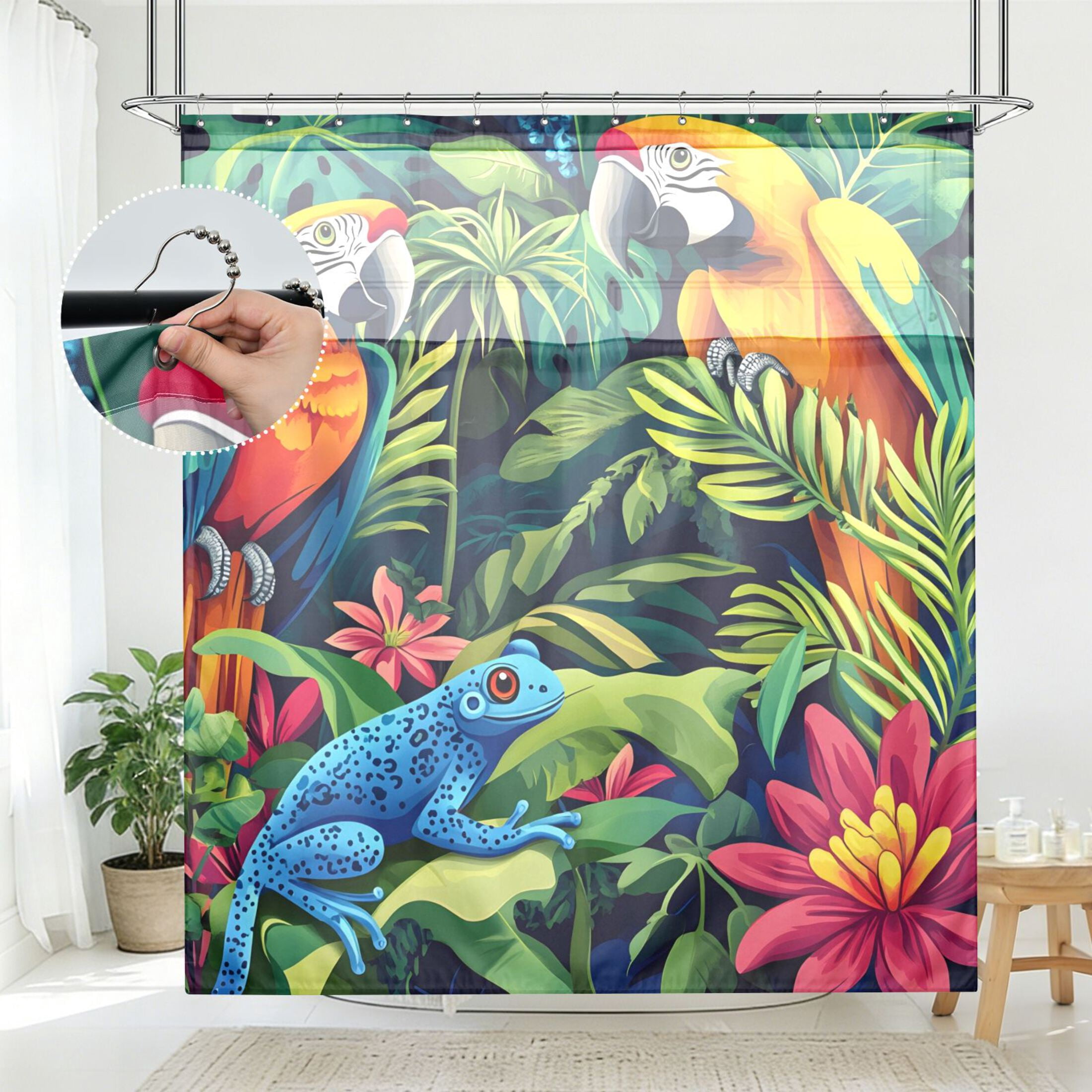 BZSMCE Tropical Jungle Parrot Frog Pattern Bathroom Shower Curtain Set ...