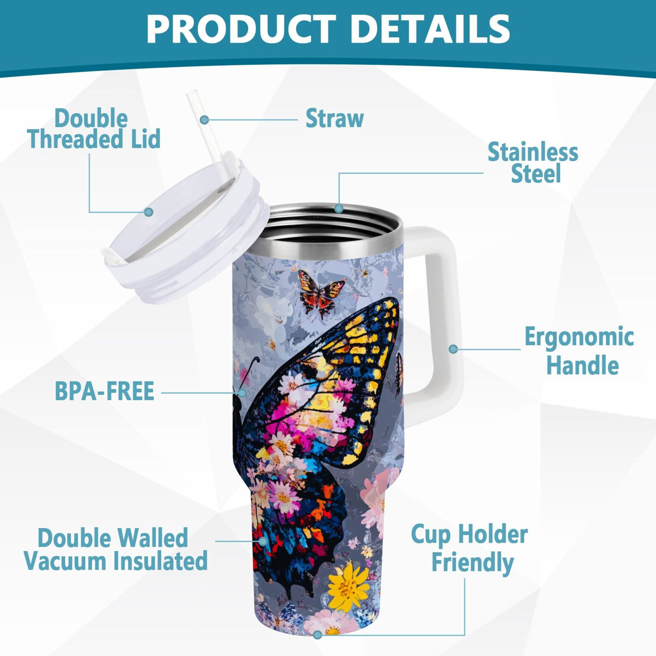 YAZAOO Tumbler 40oz Insulated Stainless Creative Butterflies and ...